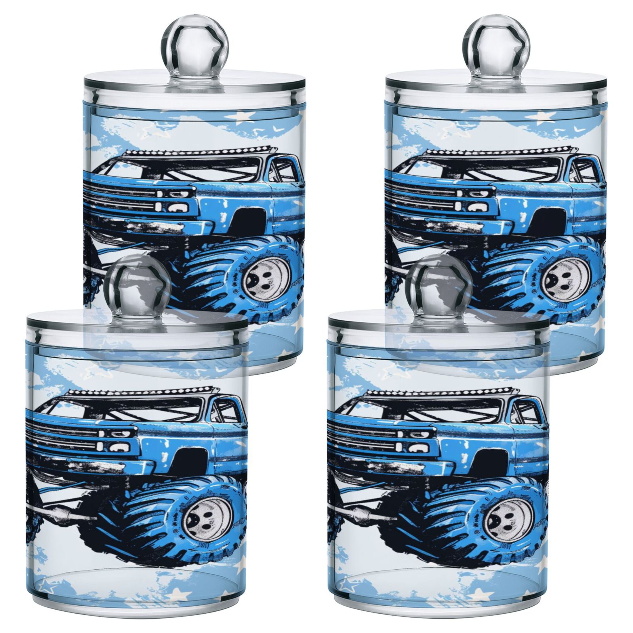 4 Pack Qtip Holder Dispenser Monster Truck and Star Clear Plastic ...