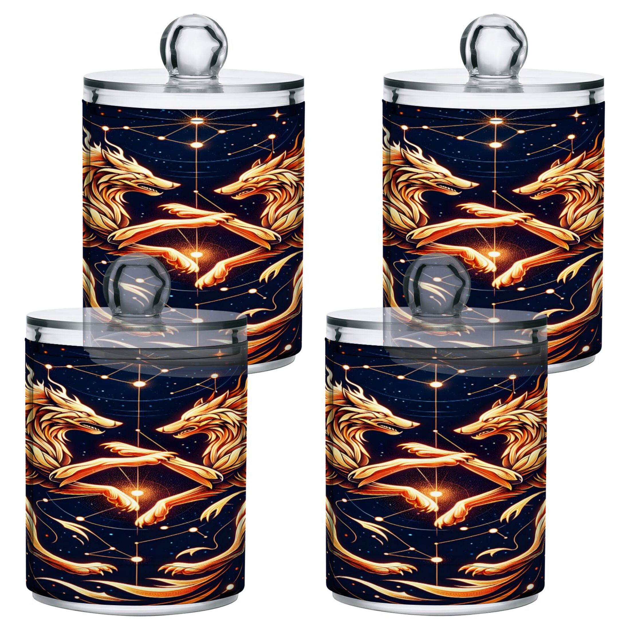 4 Pack Qtip Holder Dispenser Nine Tailed Foxes Fighting Clear Plastic ...