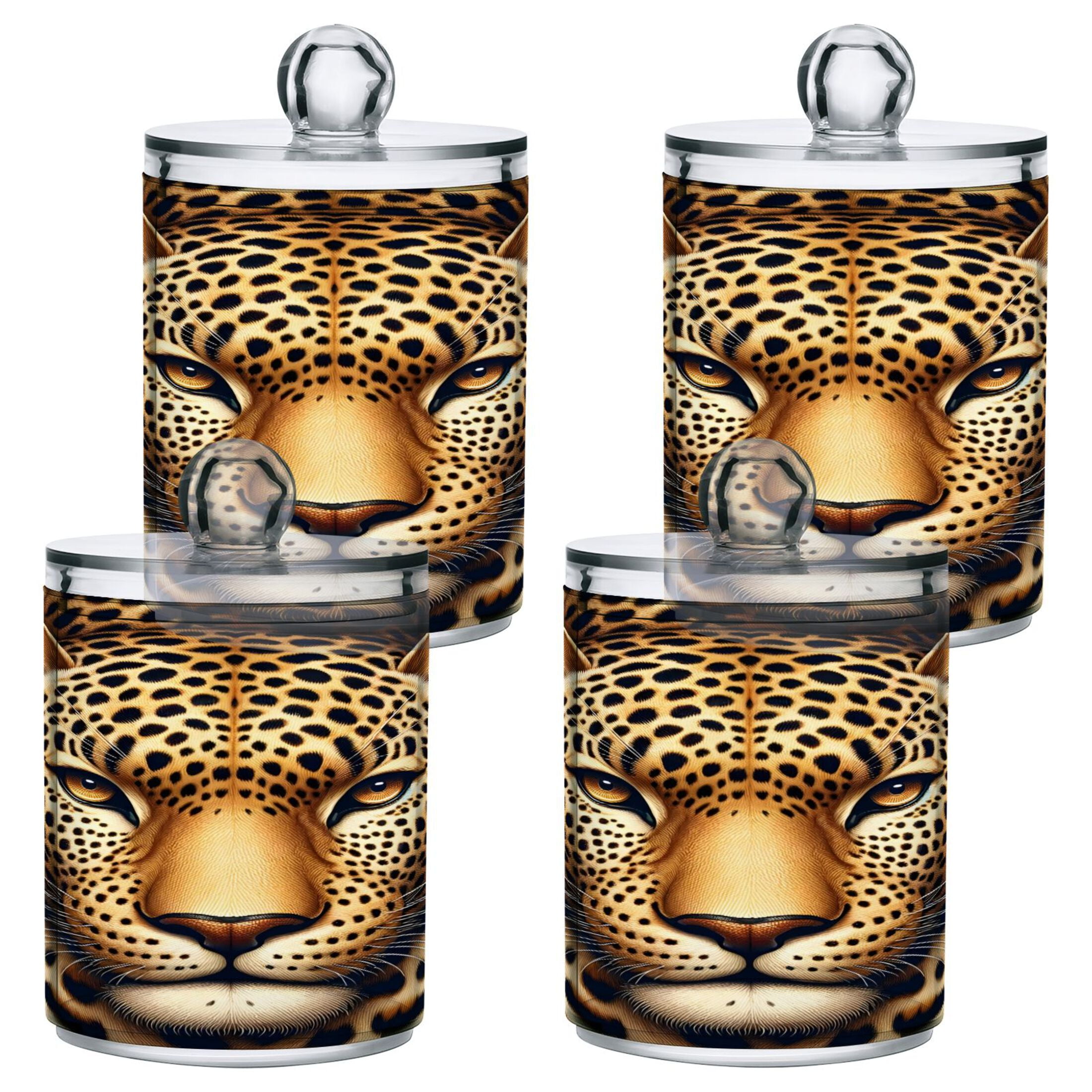 4 Pack Qtip Holder Dispenser Noble Leopard Head Clear Plastic Storage ...