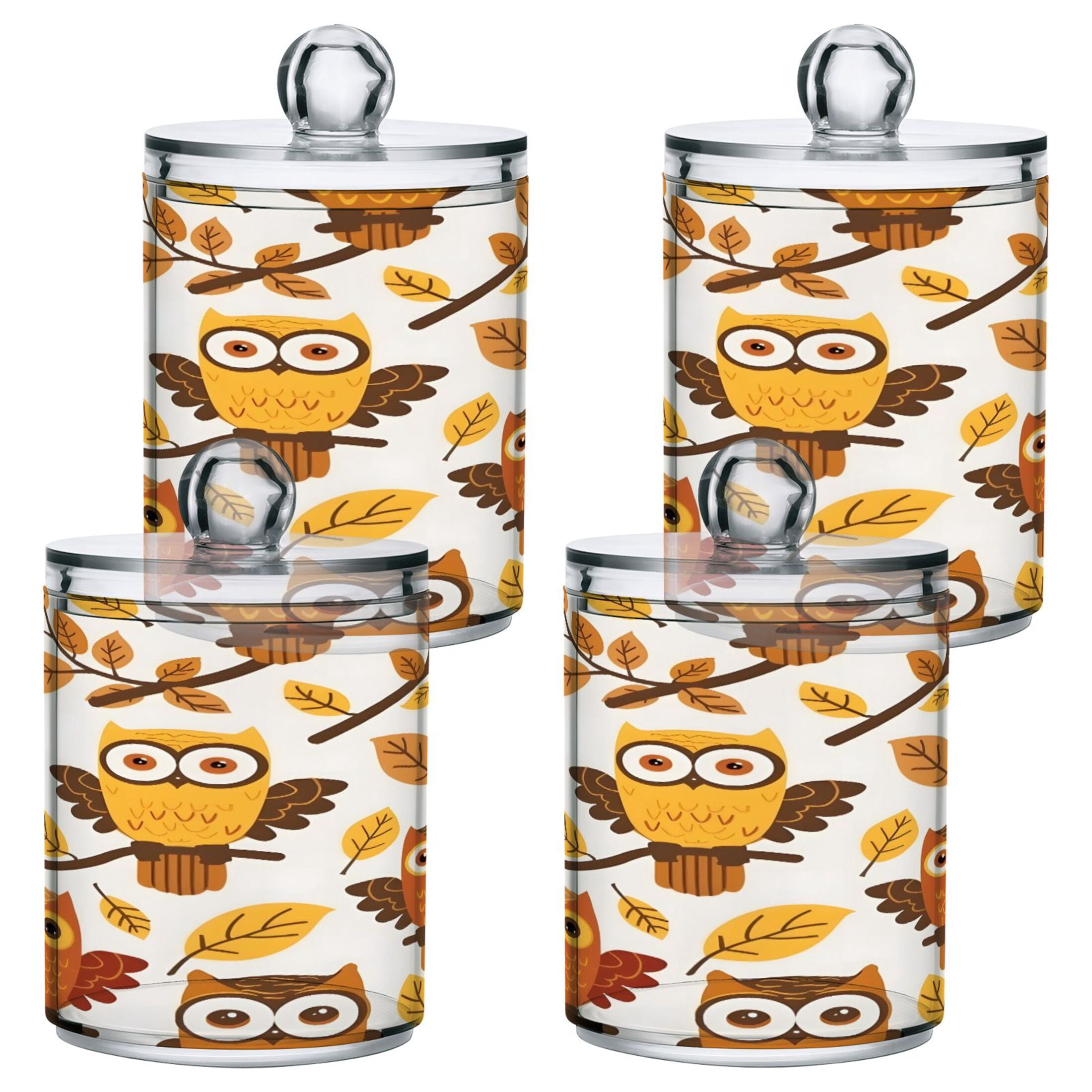 4 Pack Qtip Holder Dispenser Owls and Fall Leaf Clear Plastic Storage ...