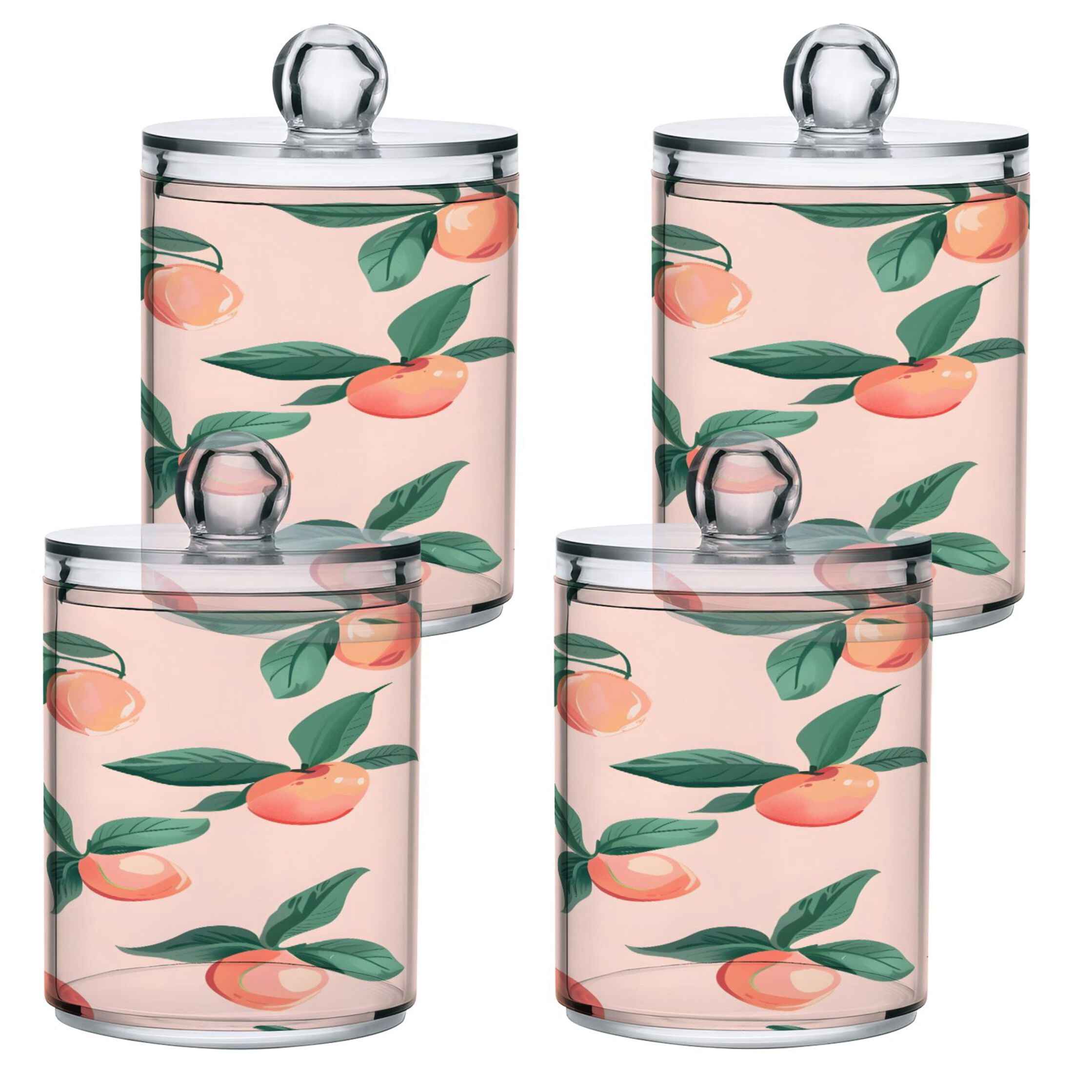 4 Pack Qtip Holder Dispenser Peach and Leaf Clear Plastic Storage ...