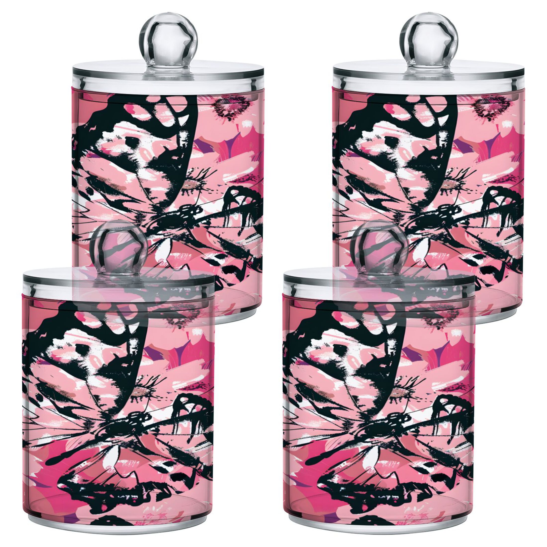 4 Pack Qtip Holder Dispenser Pink Leopard Butterfly Clear Plastic ...