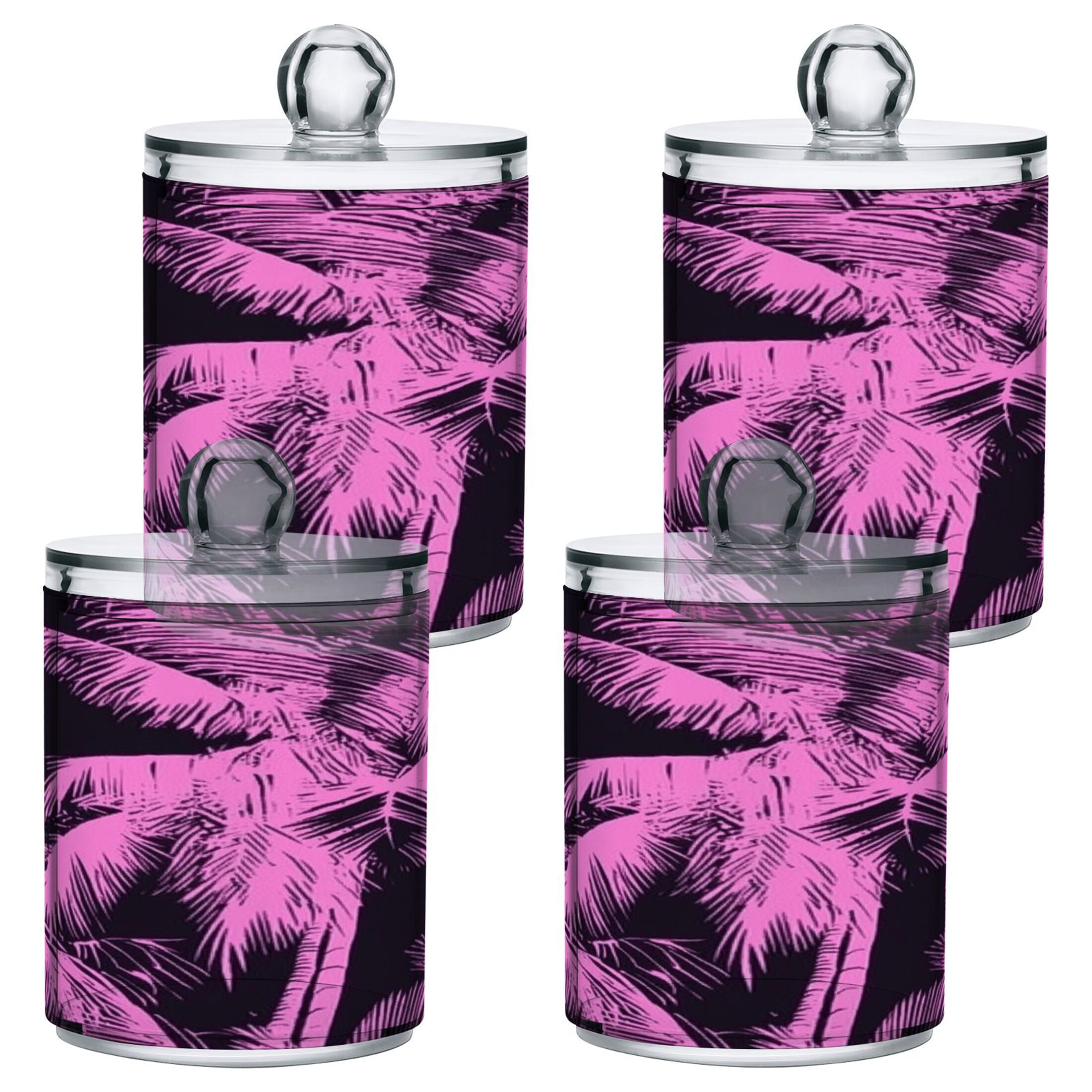 4 Pack Qtip Holder Dispenser Pink Palm Trees Clear Plastic Storage ...