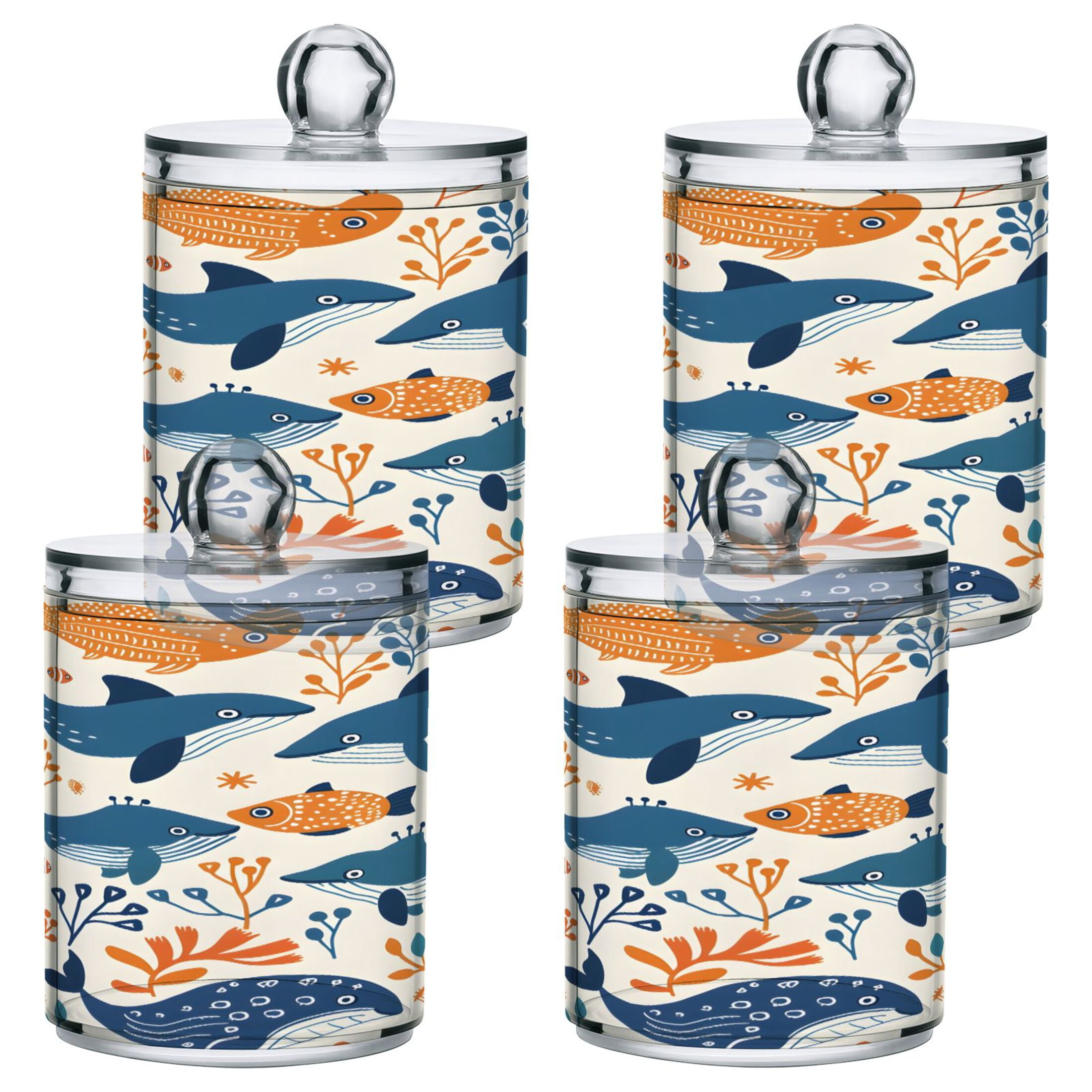 4 Pack Qtip Holder Dispenser Playful Whale and Fish Clear Plastic ...