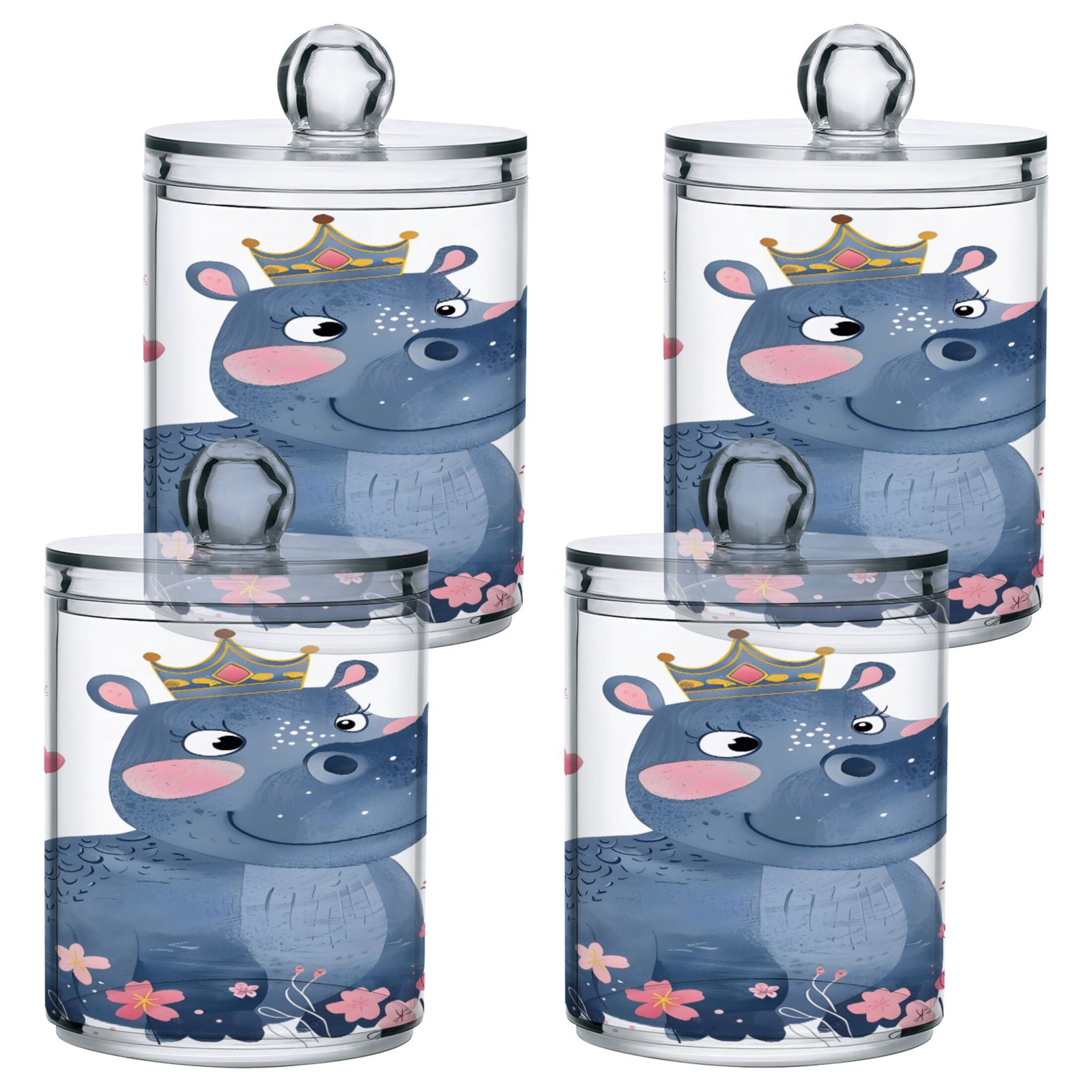4 Pack Qtip Holder Dispenser Princess Hippo with Crown Clear Plastic ...