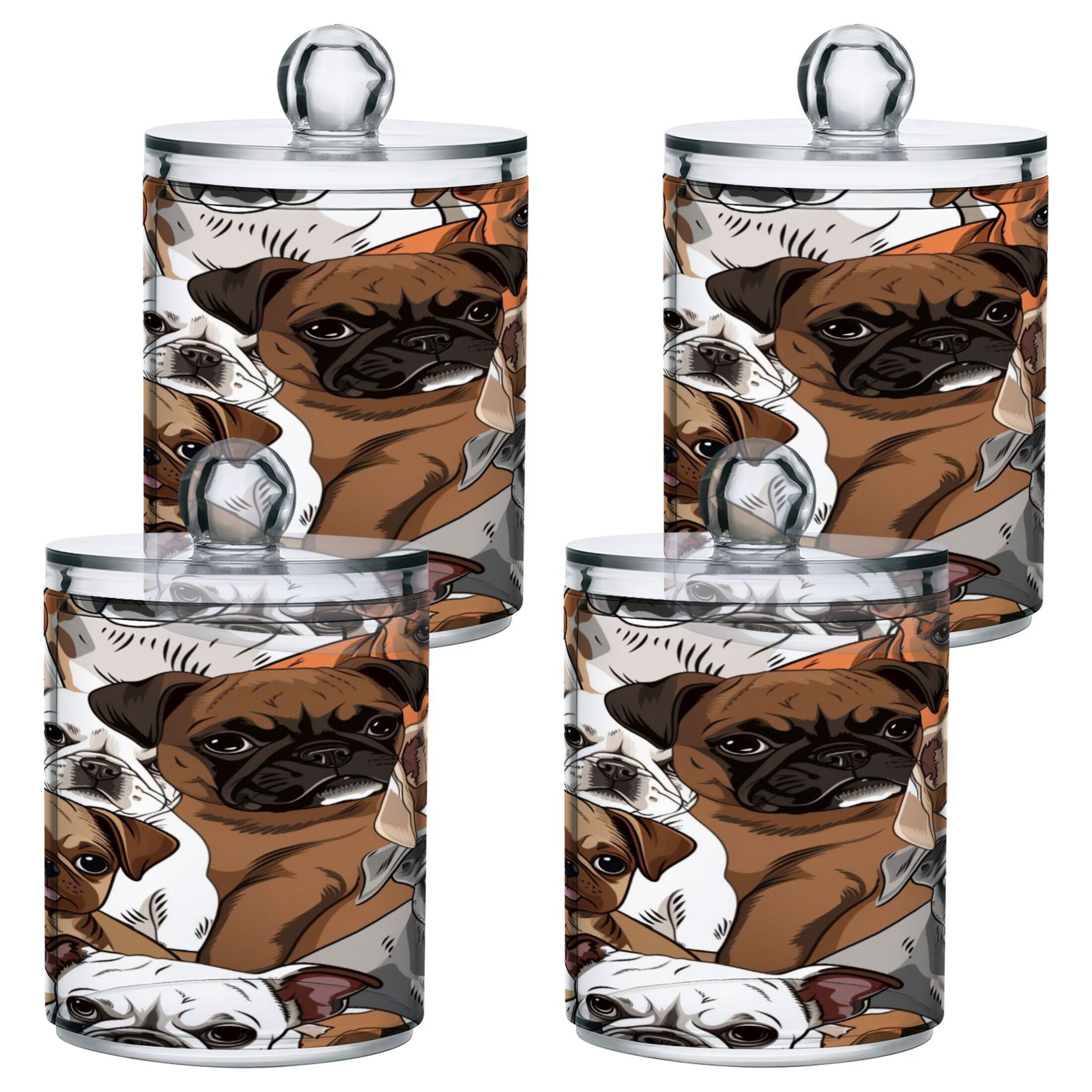 4 Pack Qtip Holder Dispenser Pugs Dog and French Bulldogs Clear Plastic ...