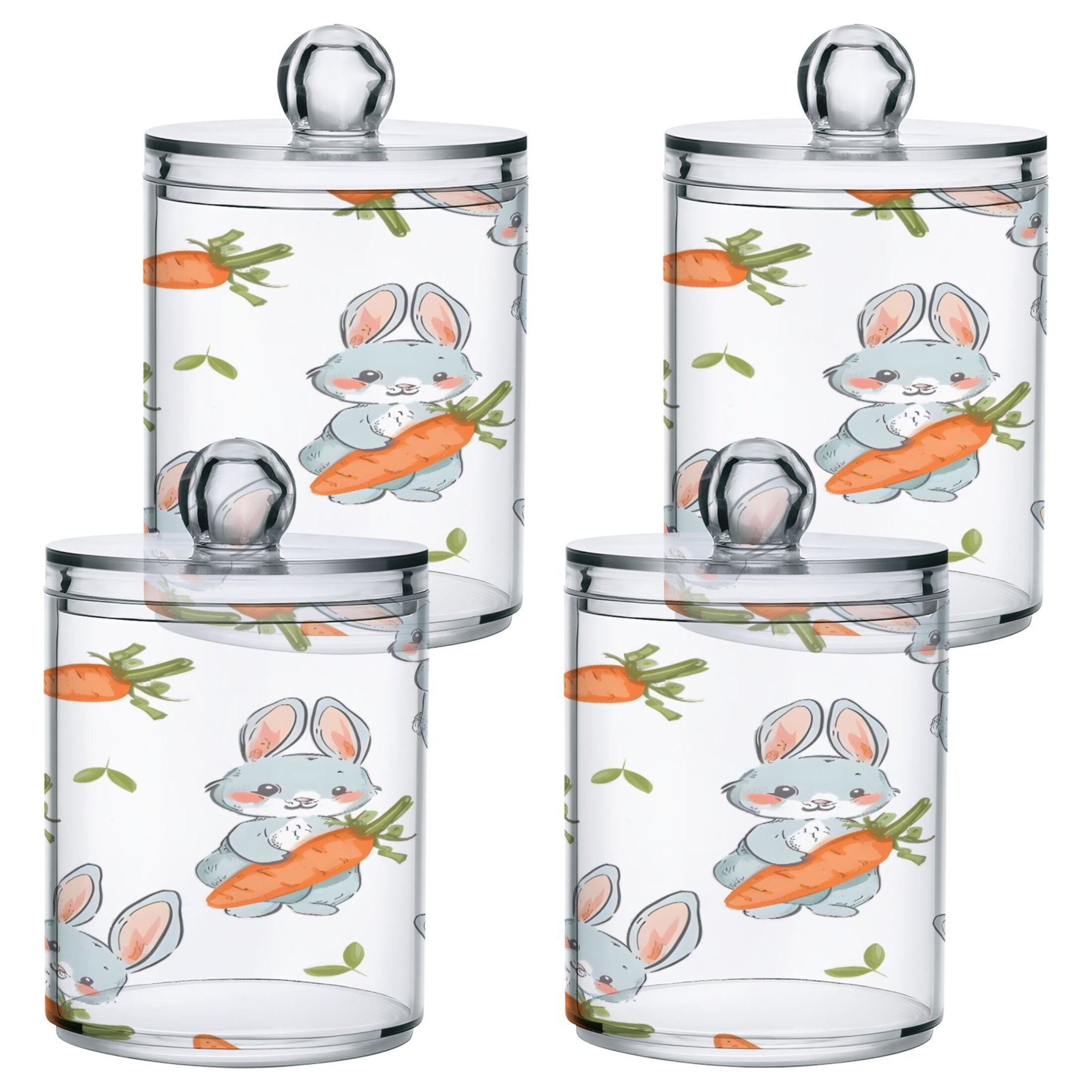 4 Pack Qtip Holder Dispenser Rabbit and Carrot Clear Plastic Storage ...