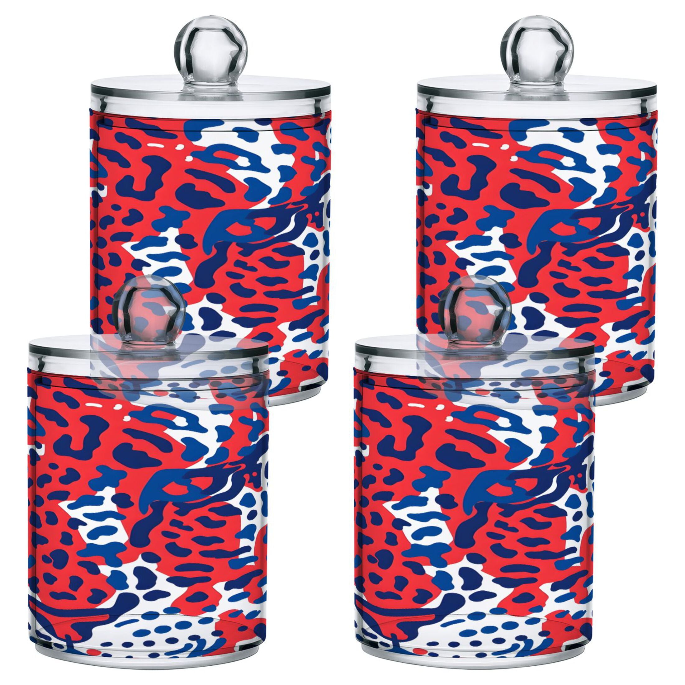 4 Pack Qtip Holder Dispenser Red Leopard Clear Plastic Storage ...