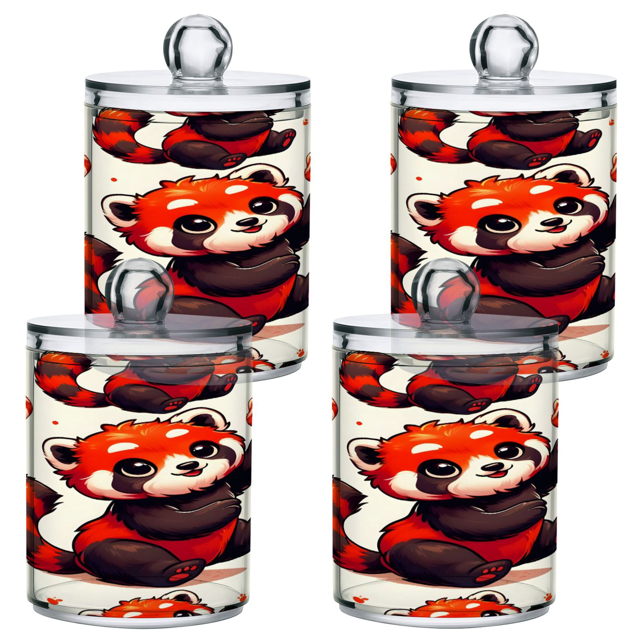 4 Pack Qtip Holder Dispenser Red Raccoon and Face Clear Plastic Storage ...