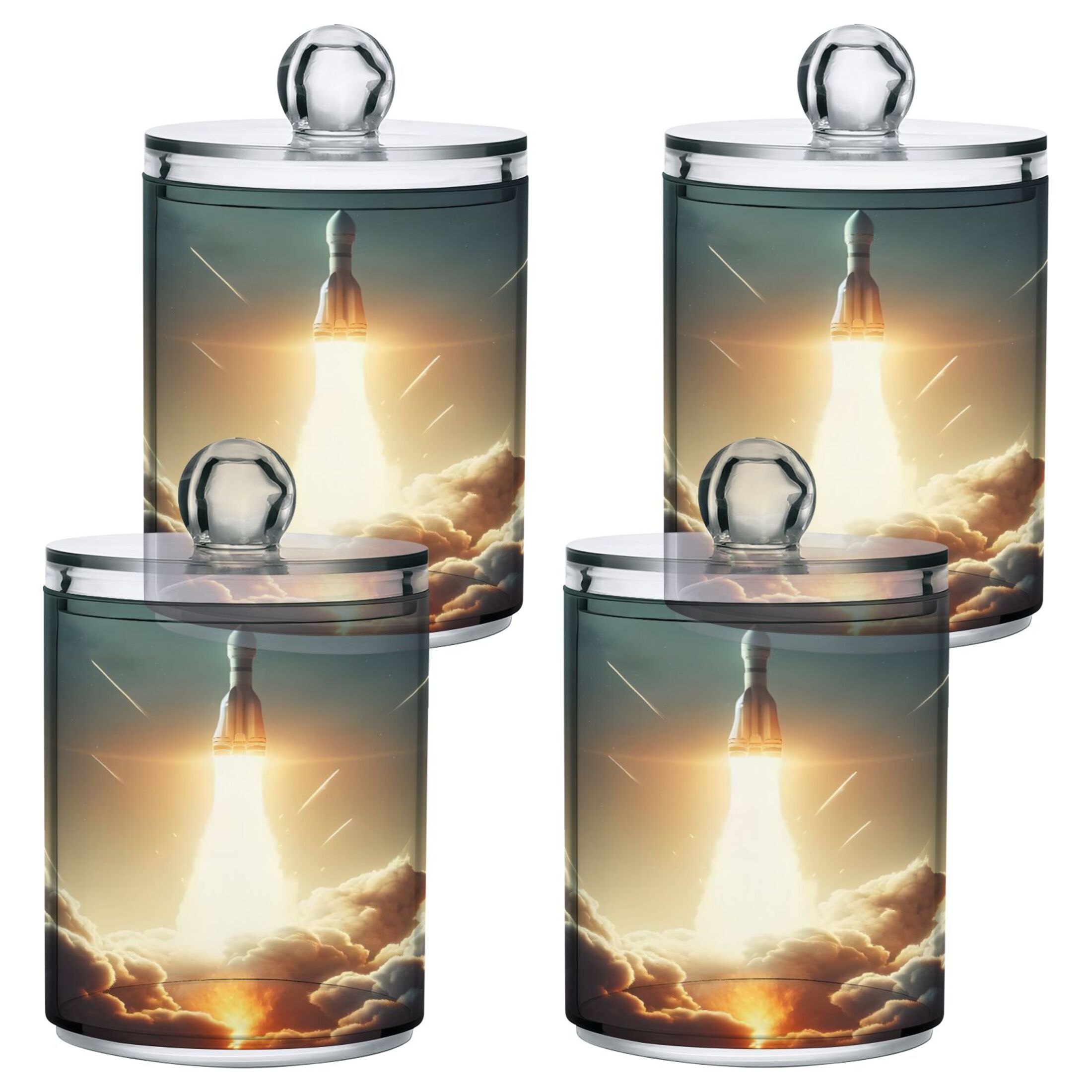 4 Pack Qtip Holder Dispenser Rocket Launching Clear Plastic Storage ...