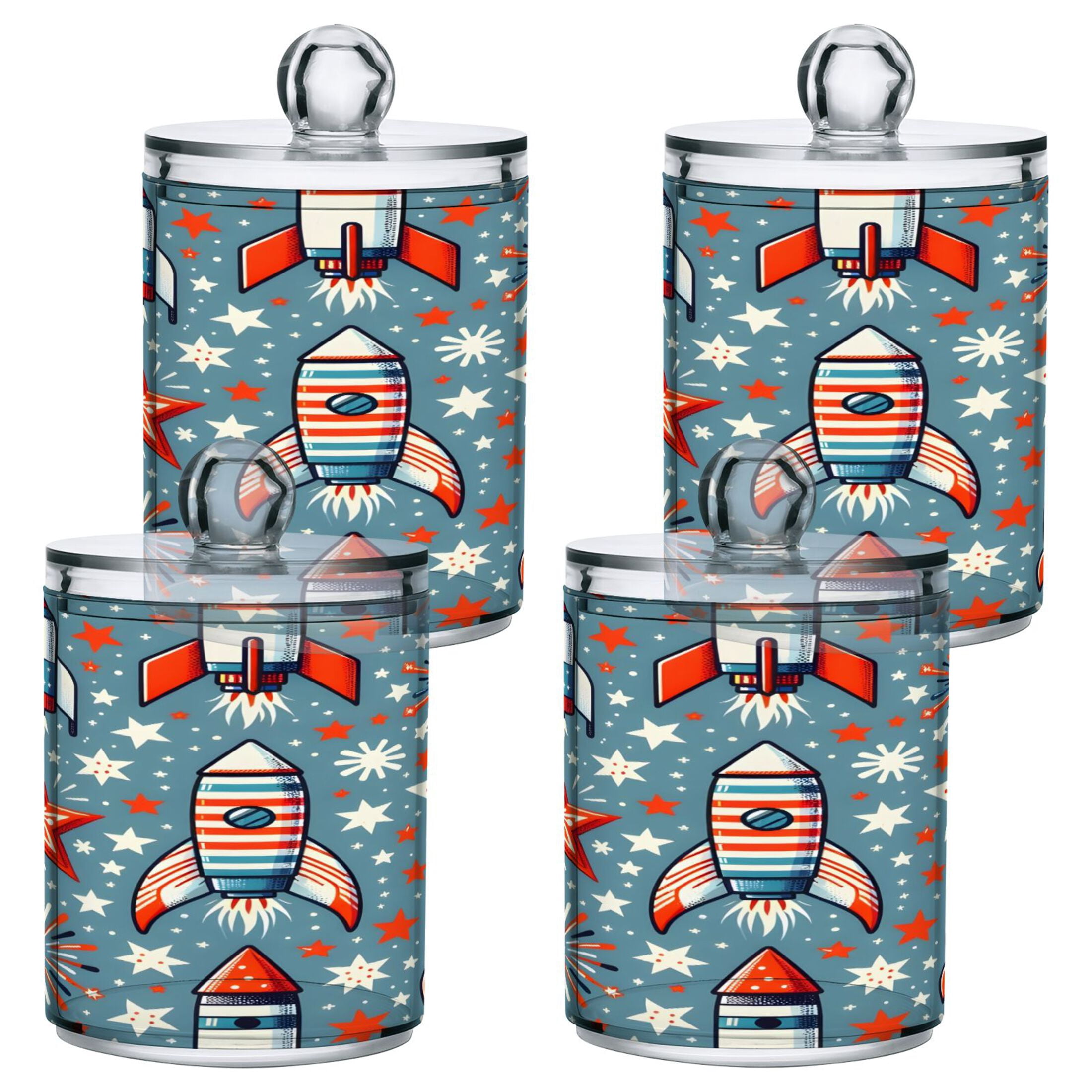 4 Pack Qtip Holder Dispenser Rocket with Shining Star Clear Plastic ...