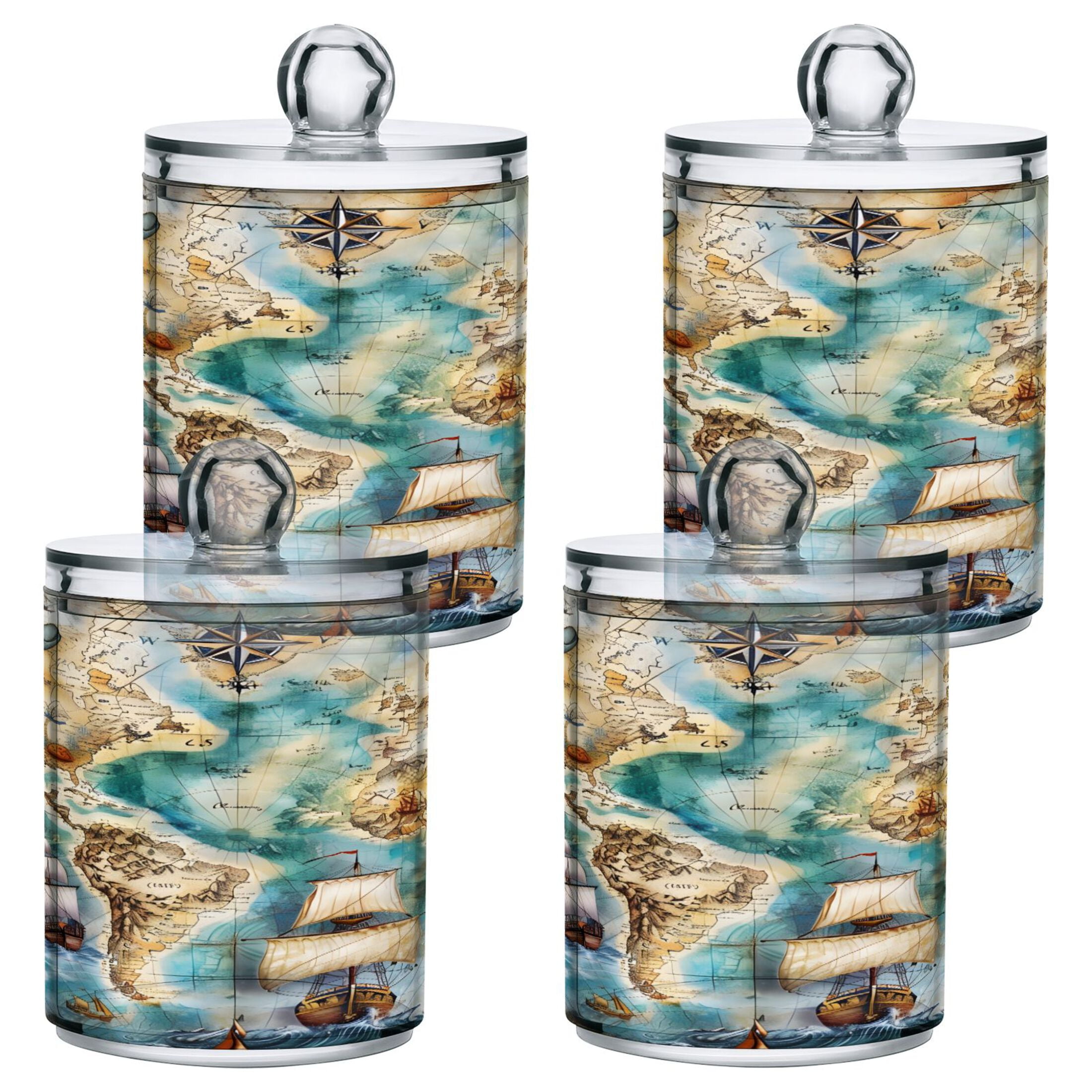 4 Pack Qtip Holder Dispenser Sailing Ship and Nautical Chart Clear ...