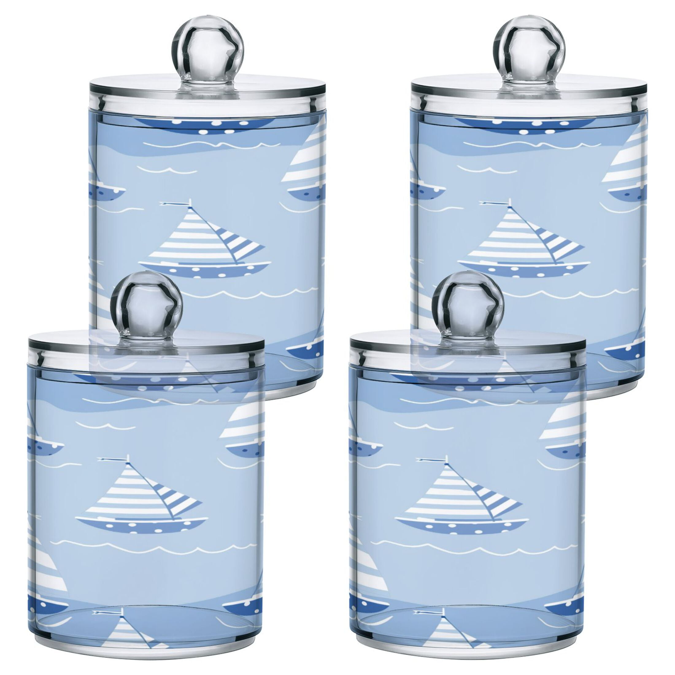 4 Pack Qtip Holder Dispenser Sailing Ship on Sea Clear Plastic Storage ...