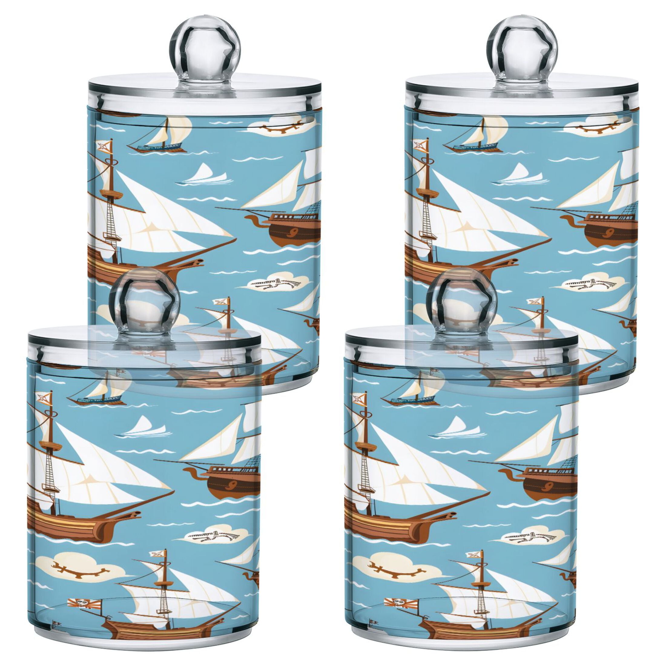 4 Pack Qtip Holder Dispenser Schooner Ship and Hat Clear Plastic ...