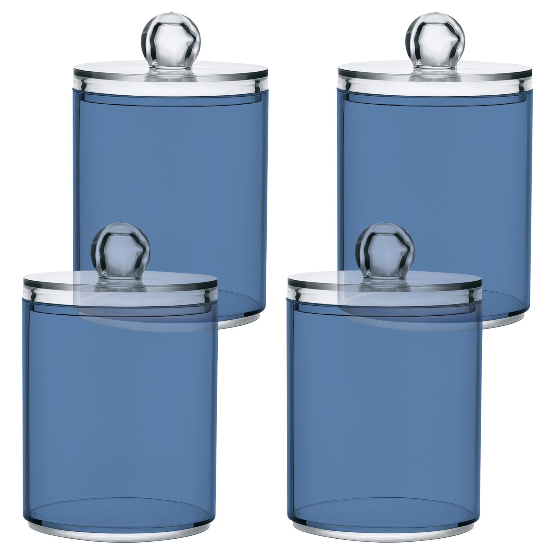 4 Pack Qtip Holder Dispenser Sea Blue Clear Plastic Storage Apothecary ...