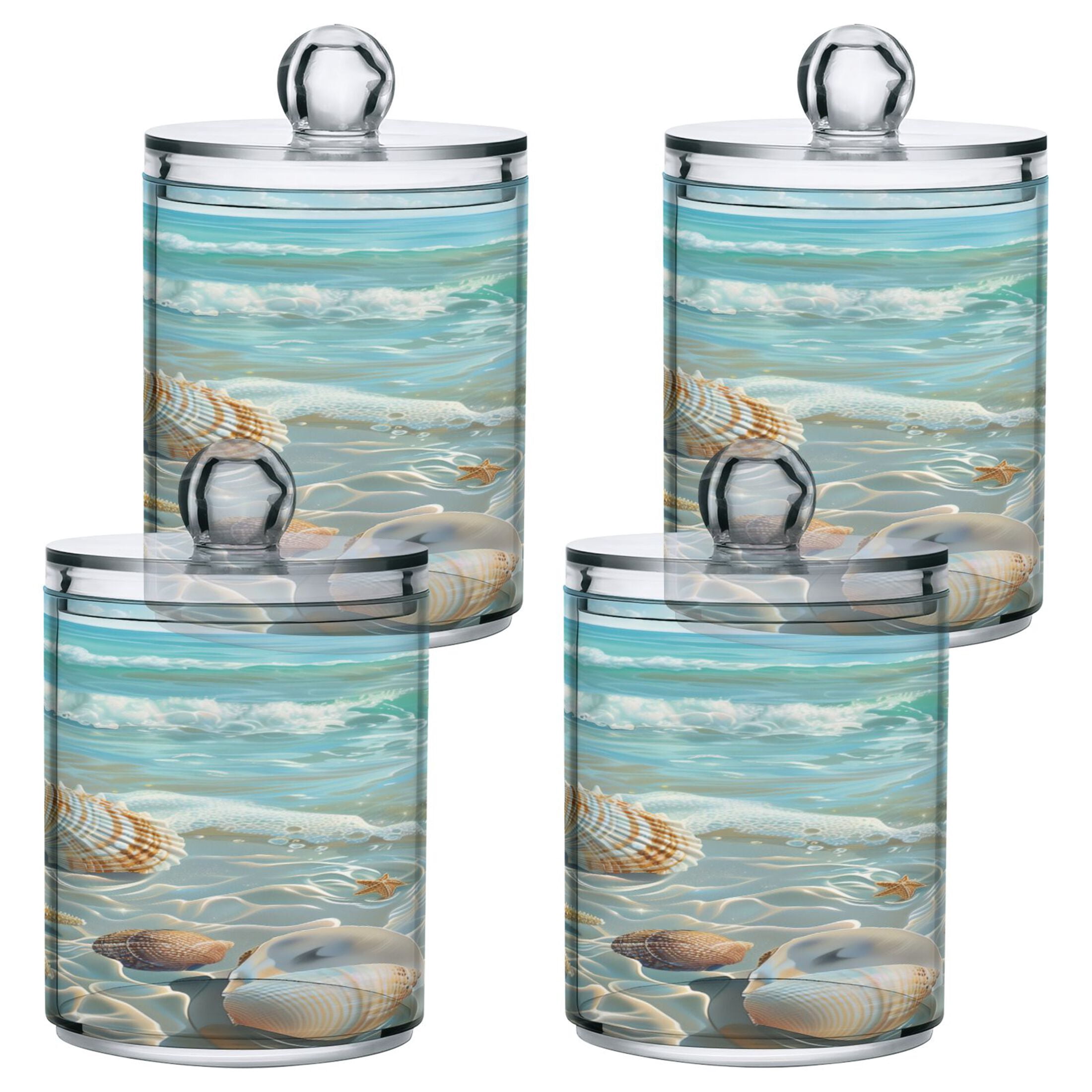 4 Pack Qtip Holder Dispenser Seashells Sea Stars Beach Clear Plastic ...