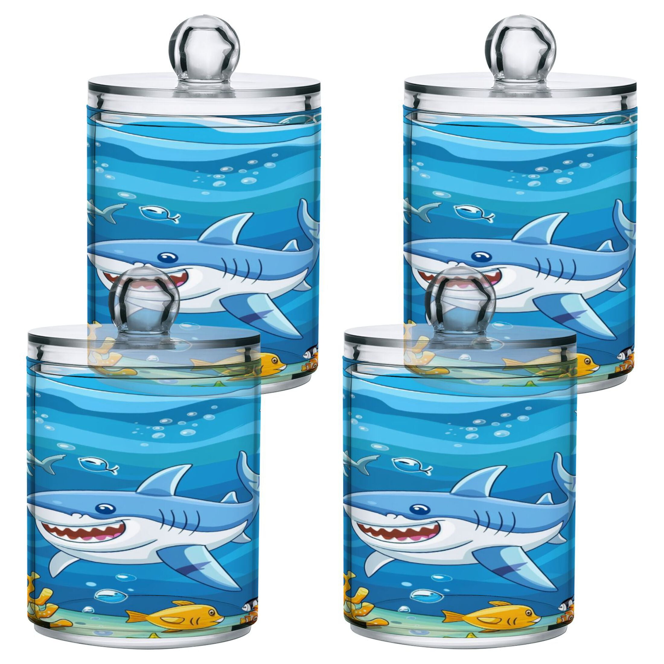 4 Pack Qtip Holder Dispenser Shark in Ocean Clear Plastic Storage ...
