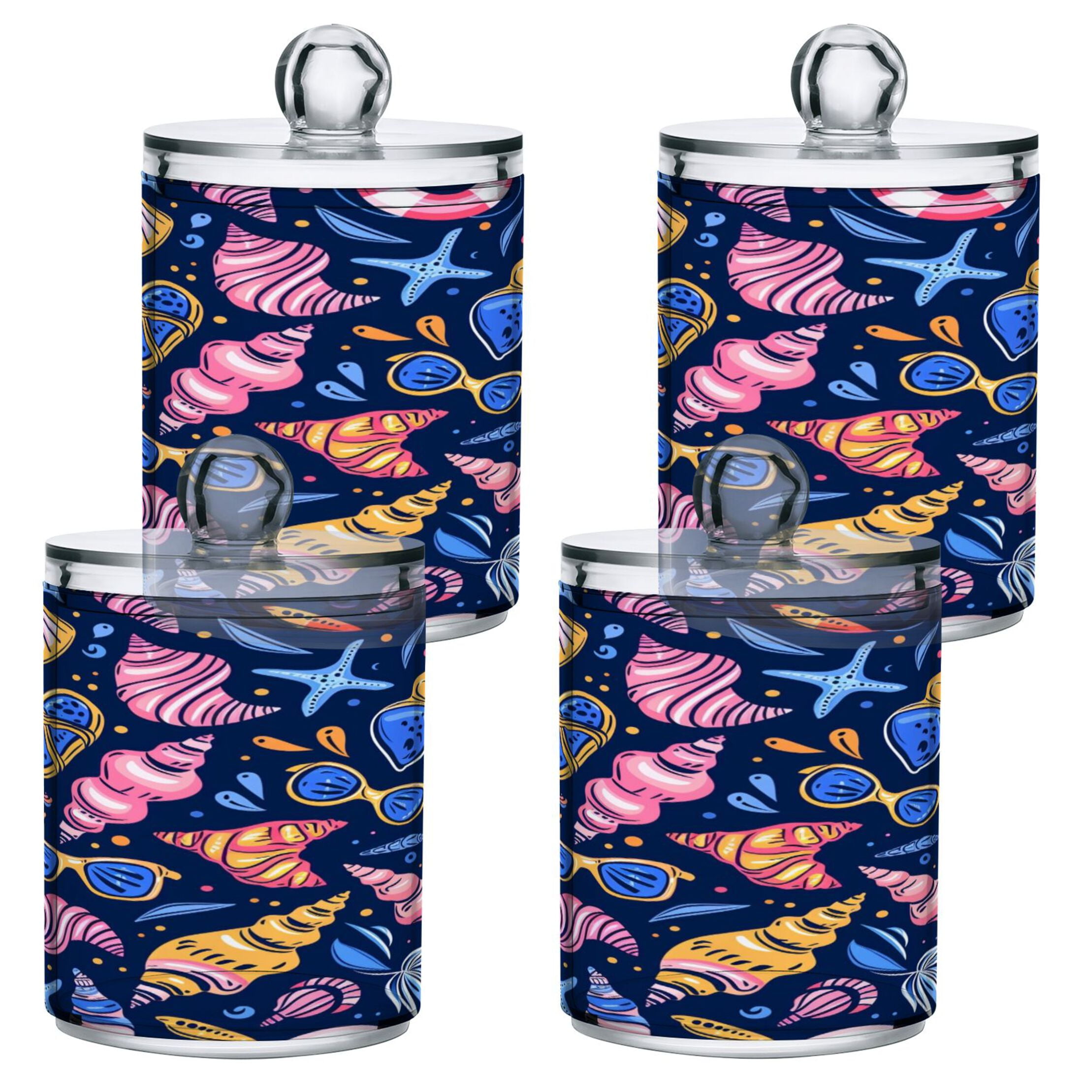 4 Pack Qtip Holder Dispenser Shells Sunglasses Conch Clear Plastic ...