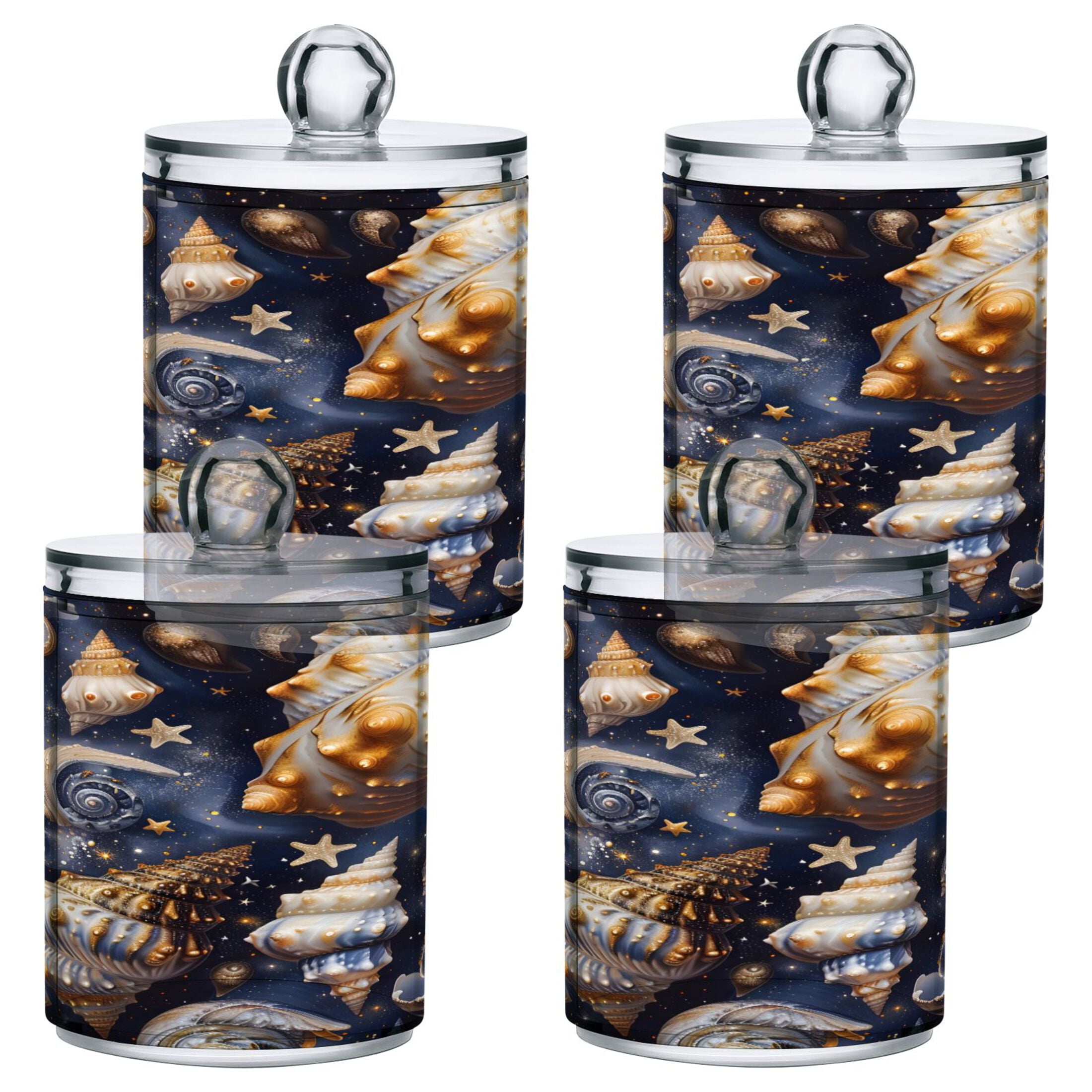 4 Pack Qtip Holder Dispenser Shells and Starry Clear Plastic Storage ...