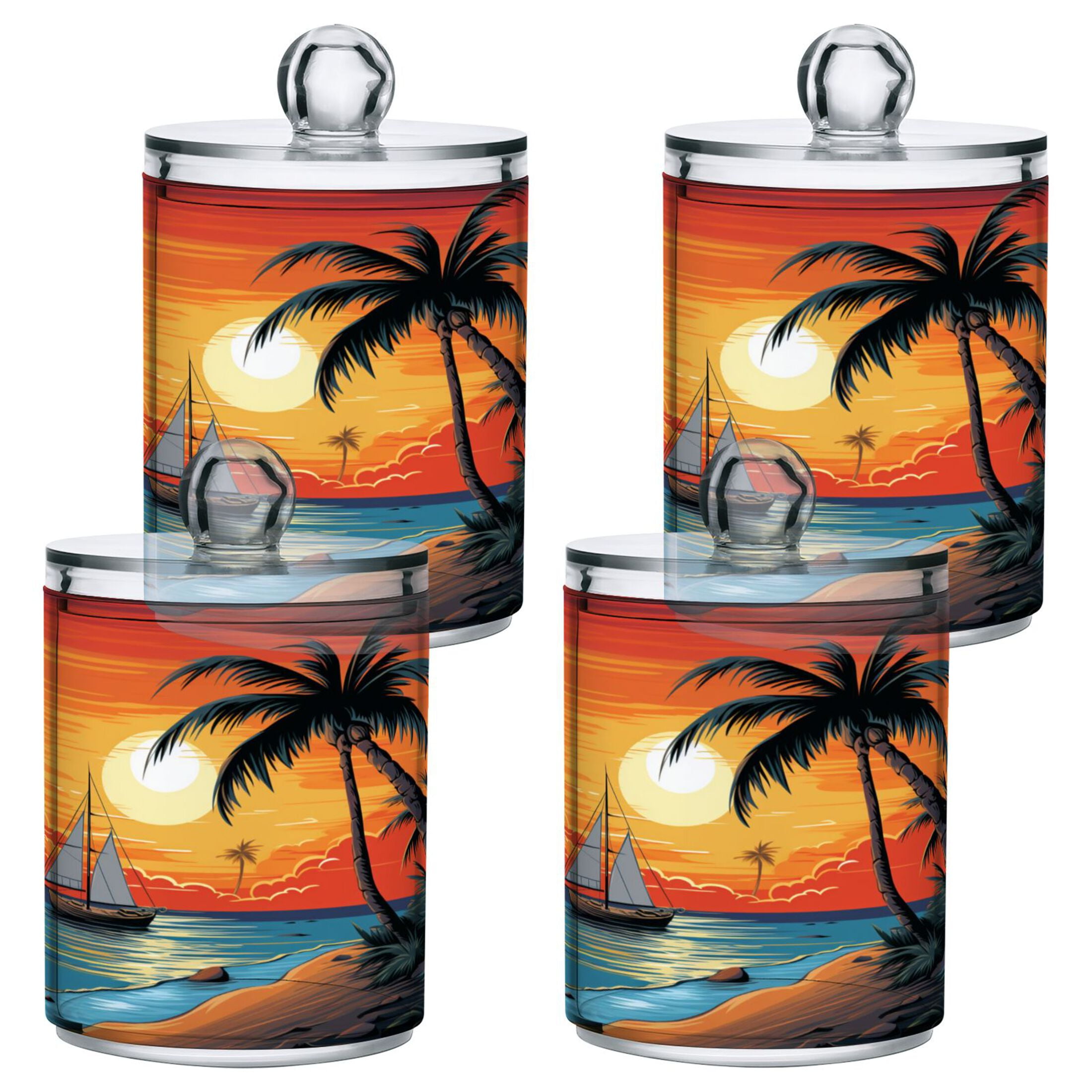 4 Pack Qtip Holder Dispenser Ship on Sea with Sunset Clear Plastic ...