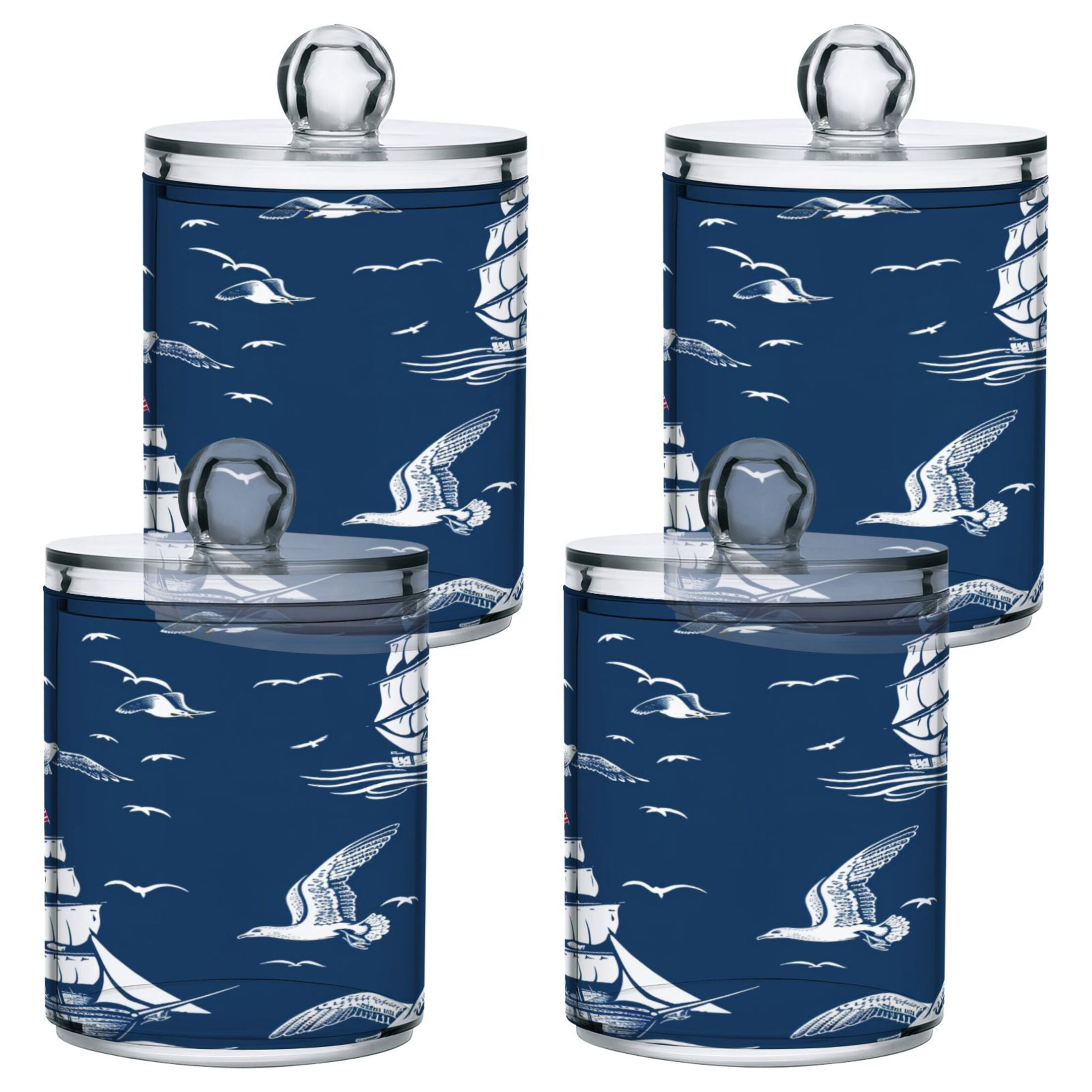 4 Pack Qtip Holder Dispenser Ship with Seagull Clear Plastic Storage ...