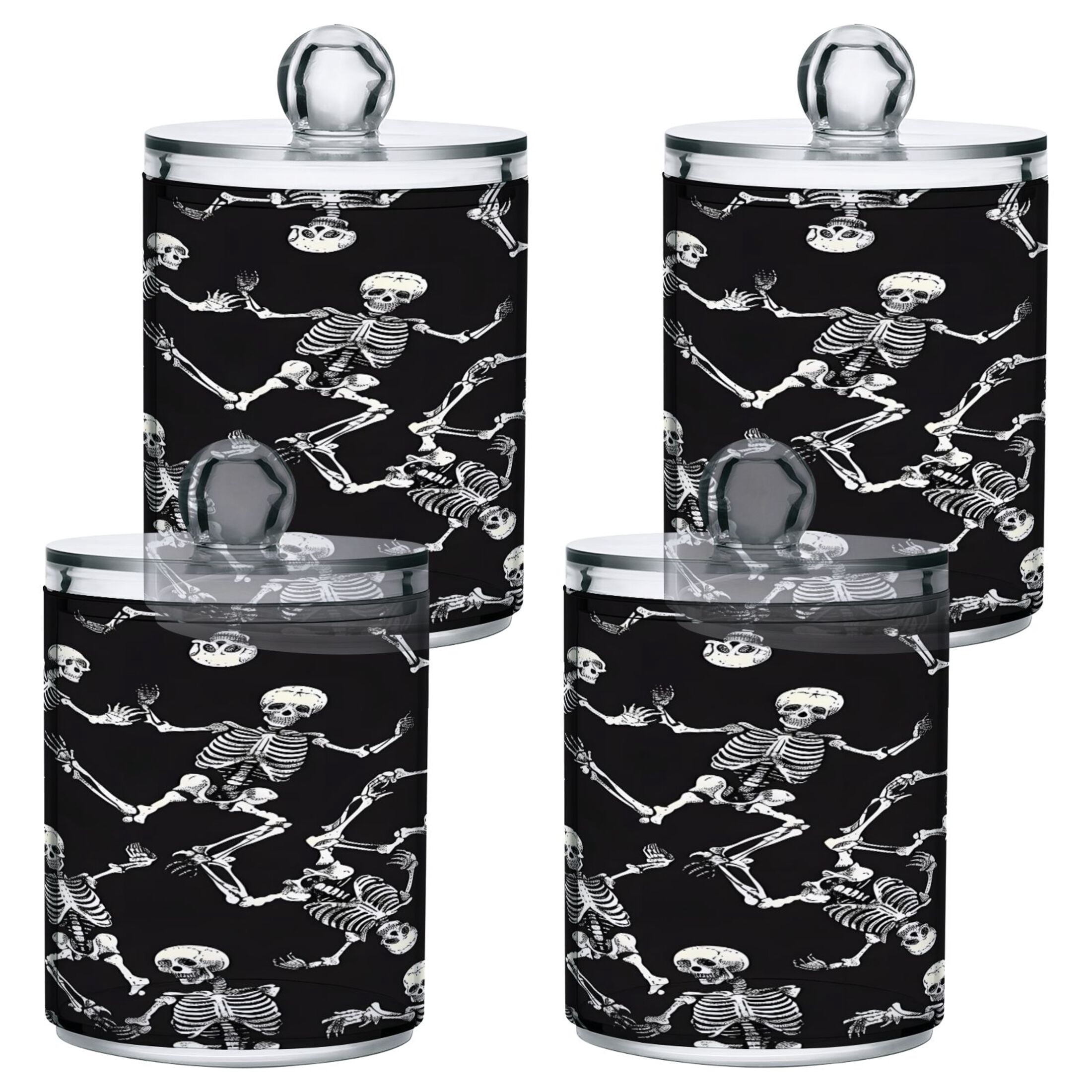 4 Pack Qtip Holder Dispenser Skeletons Skull Clear Plastic Storage ...