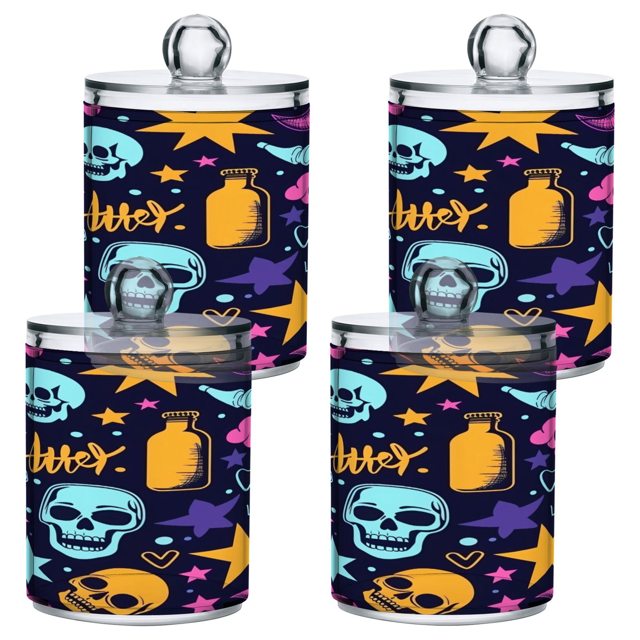 4 Pack Qtip Holder Dispenser Skull Cloud and Star Clear Plastic Storage ...