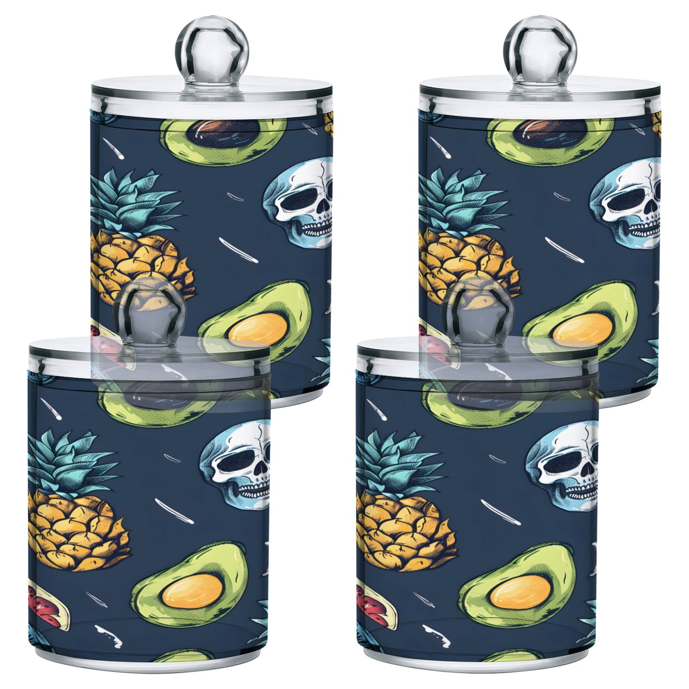 4 Pack Qtip Holder Dispenser Skull Pineapple Avocado Clear Plastic ...