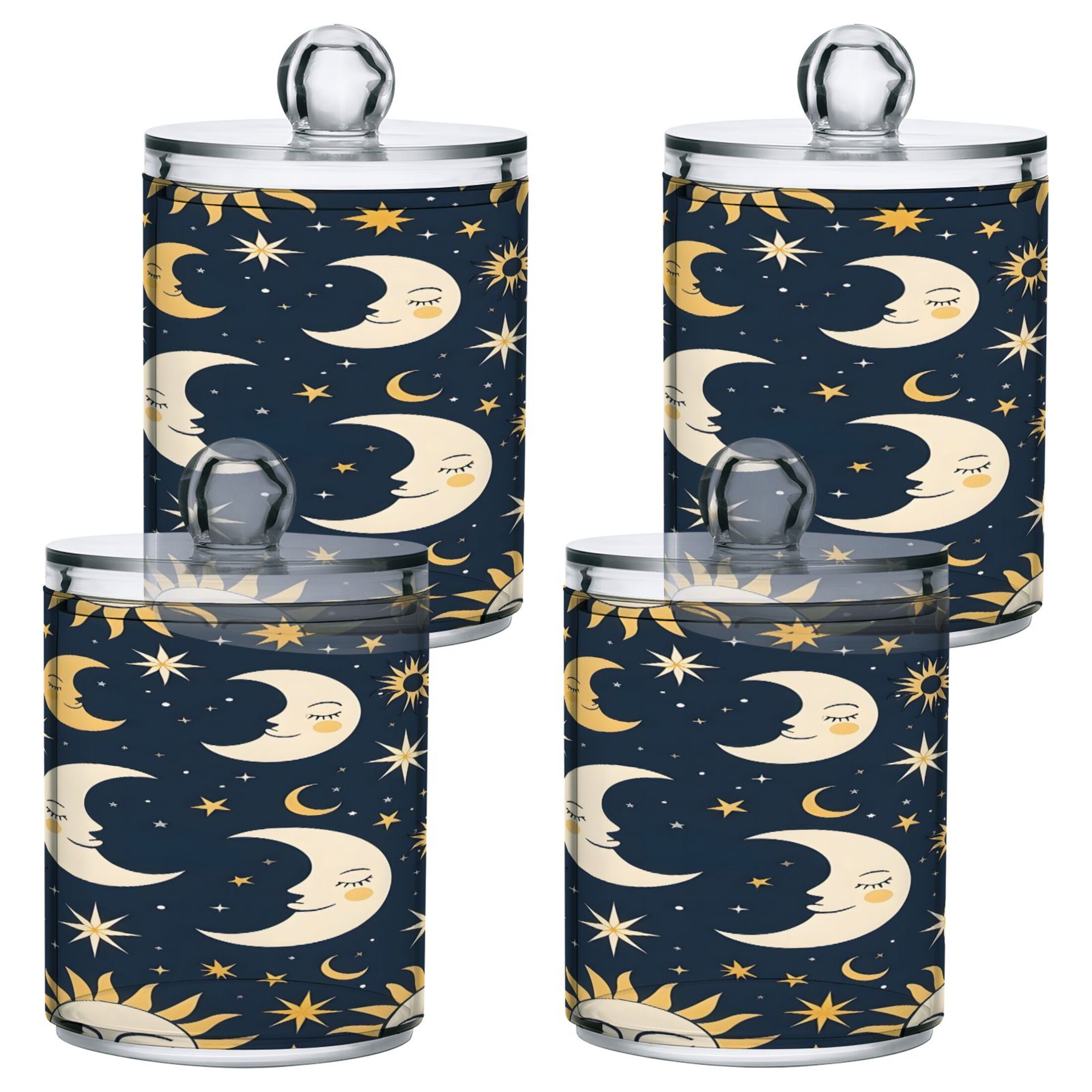 4 Pack Qtip Holder Dispenser Sleeping Sun and Moon Clear Plastic ...