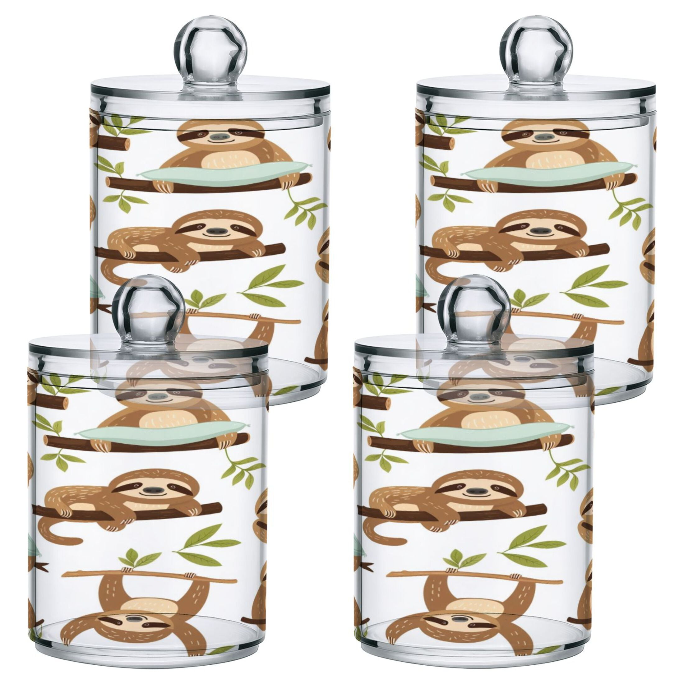 4 Pack Qtip Holder Dispenser Sloths with Branch and Leaf Clear Plastic ...