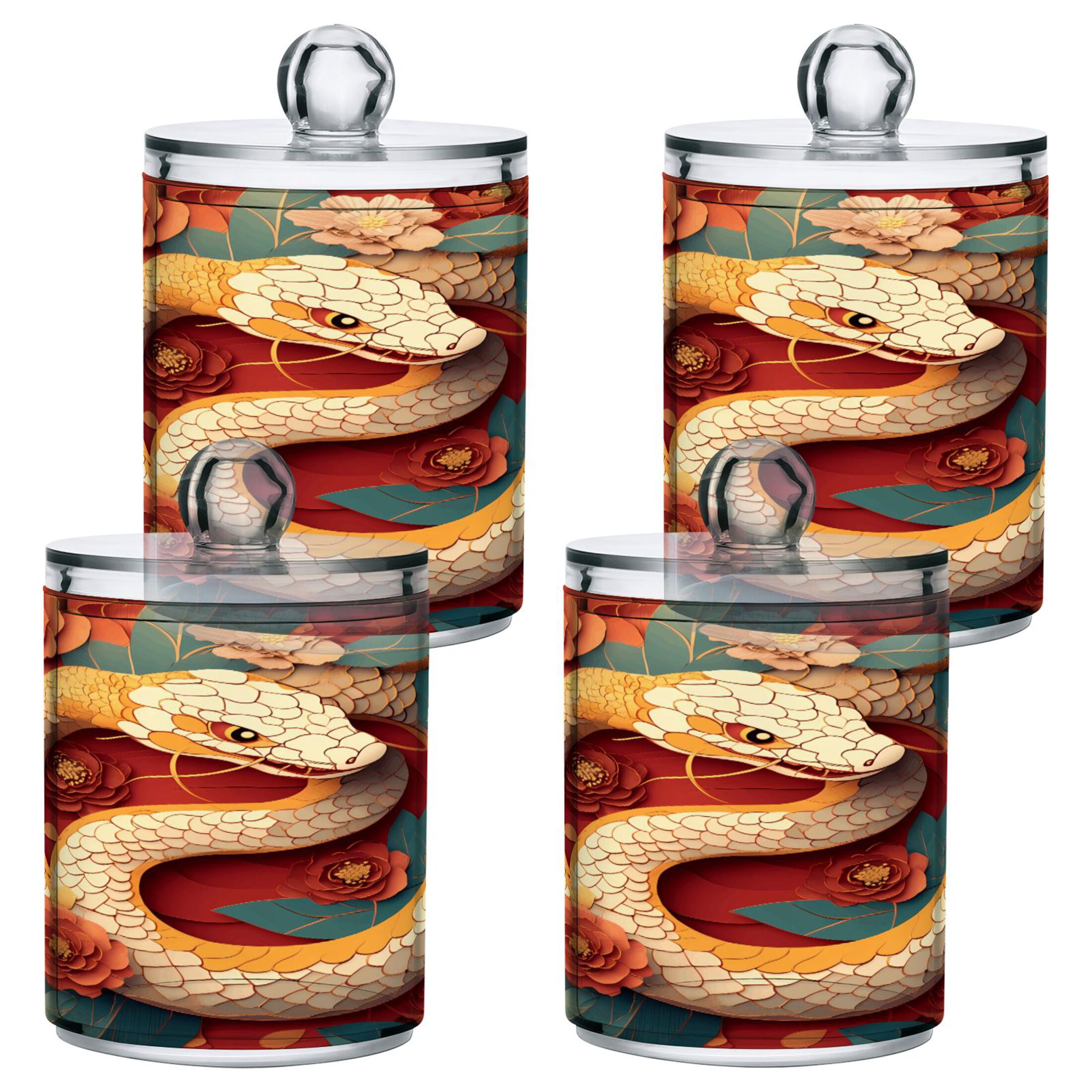 4 Pack Qtip Holder Dispenser Snake with Flower and Leaf Clear Plastic ...