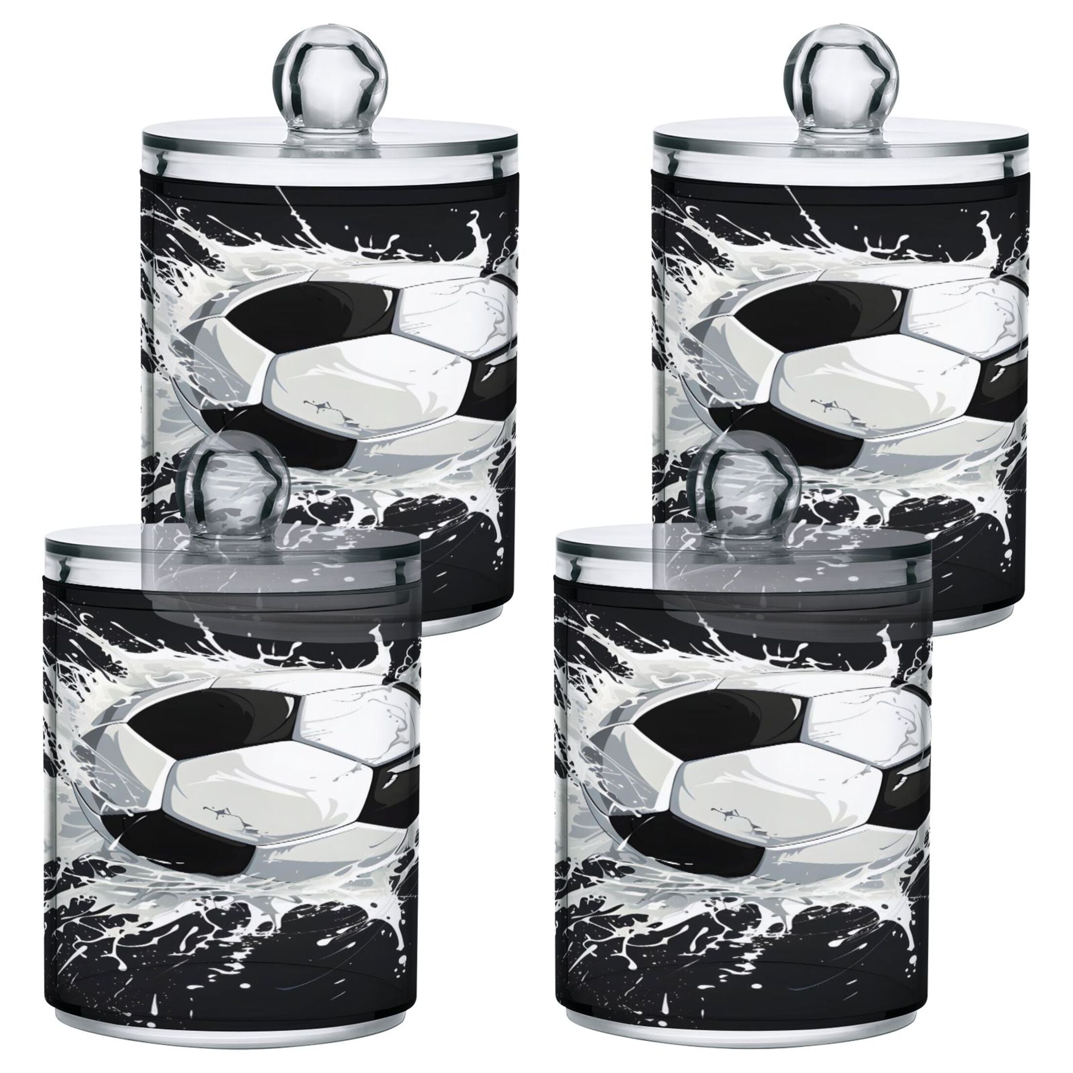 4 Pack Qtip Holder Dispenser Soccer Ball Clear Plastic Storage ...