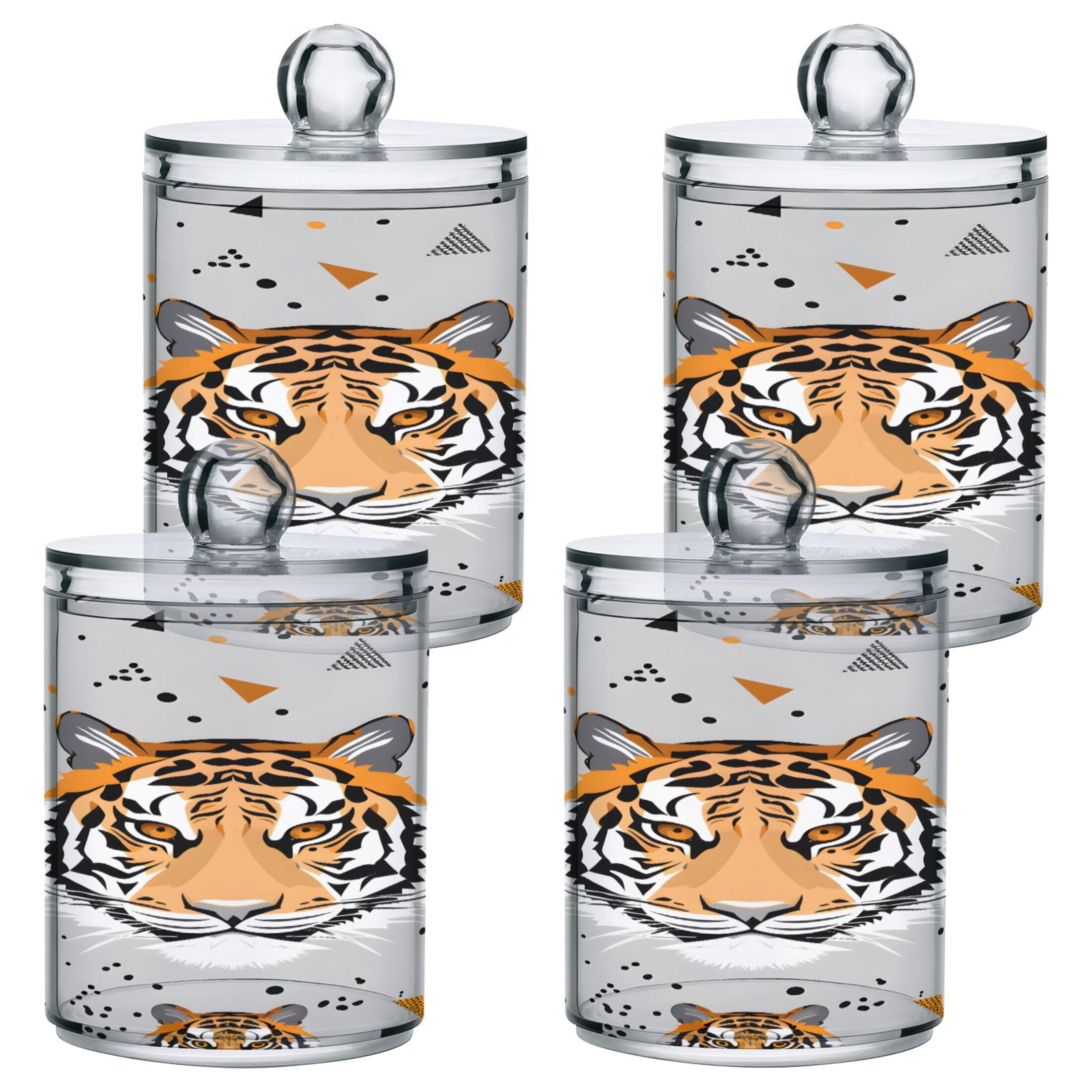 4 Pack Qtip Holder Dispenser Tigers Face and Triangles Clear Plastic ...