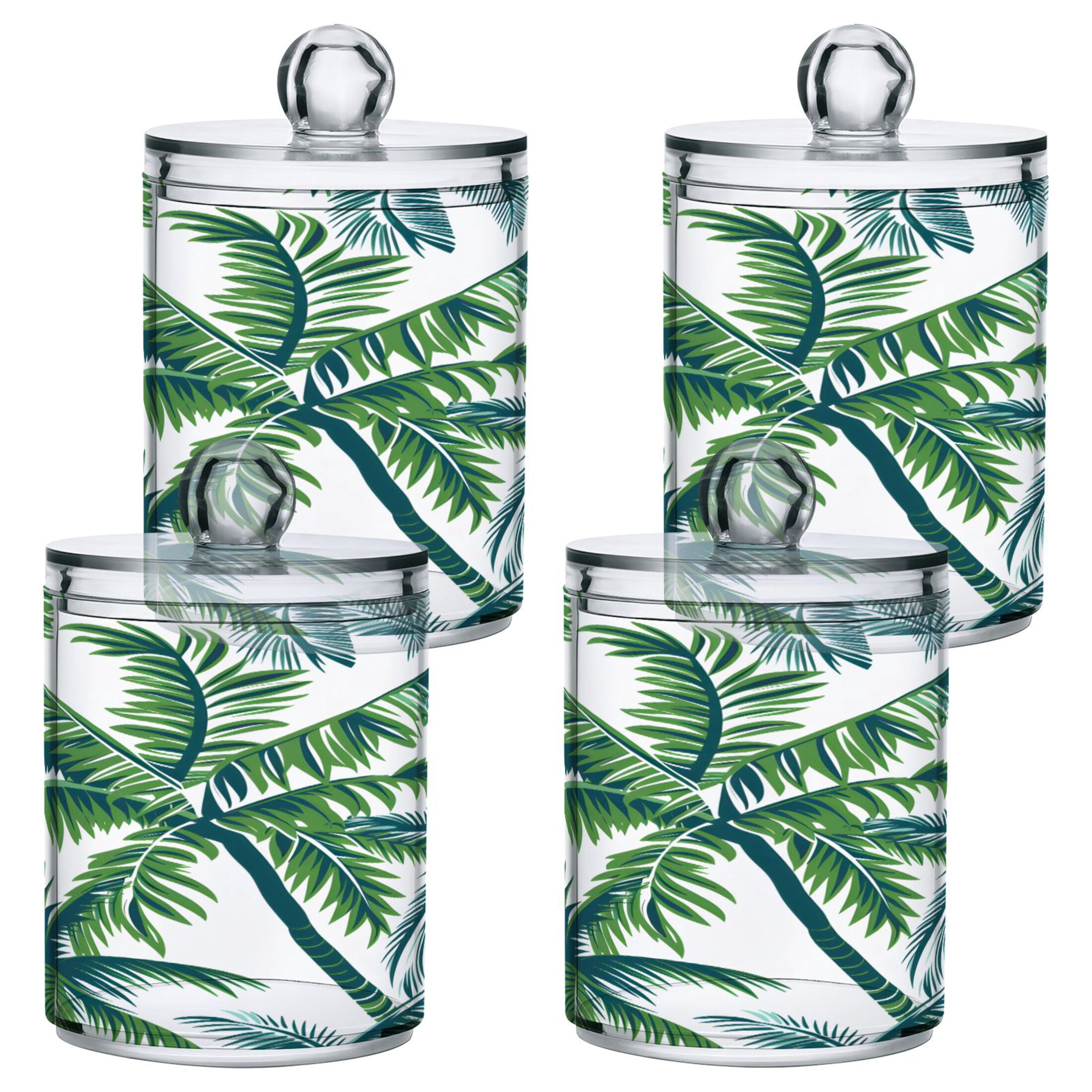 4 Pack Qtip Holder Dispenser Tropical Palm Tree and Leaves Clear ...