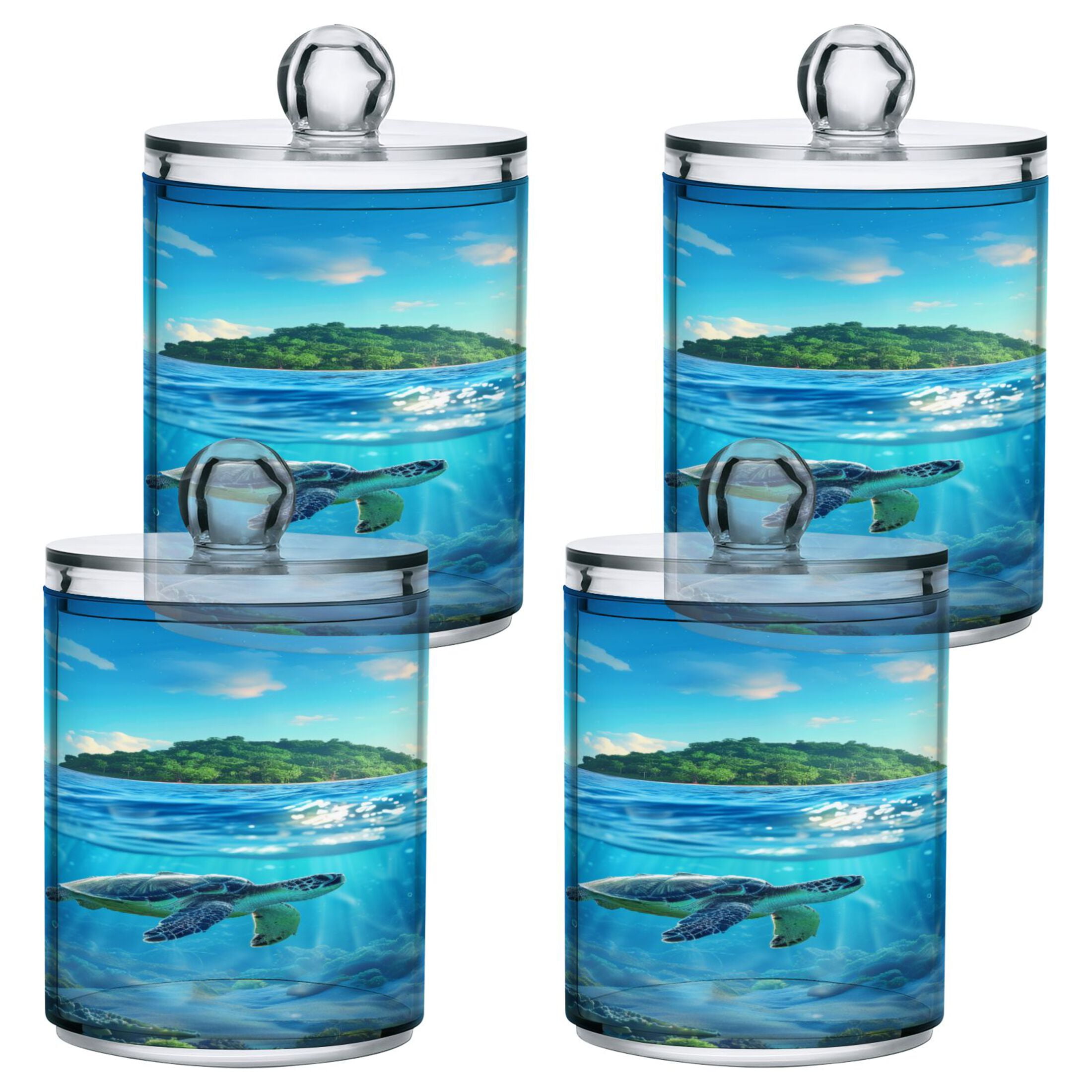 4 Pack Qtip Holder Dispenser Turtle Swimming and Island Clear Plastic ...