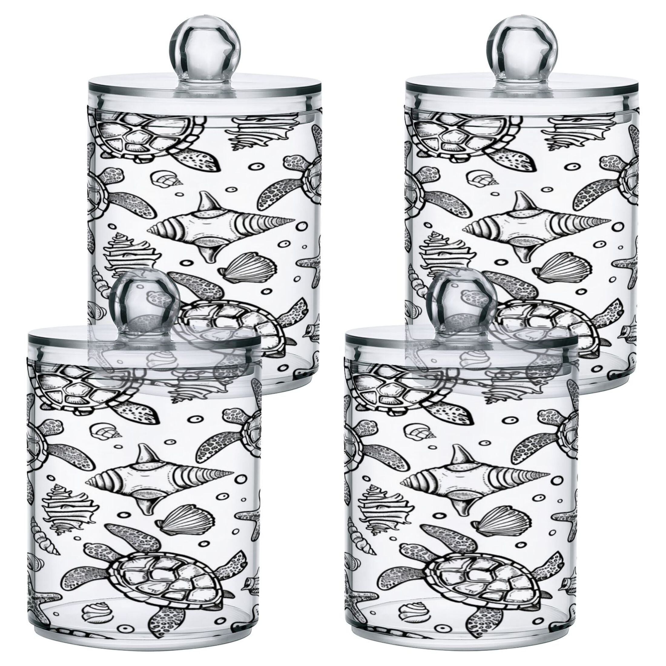 4 Pack Qtip Holder Dispenser Turtles Shells Starfish Line Clear Plastic ...