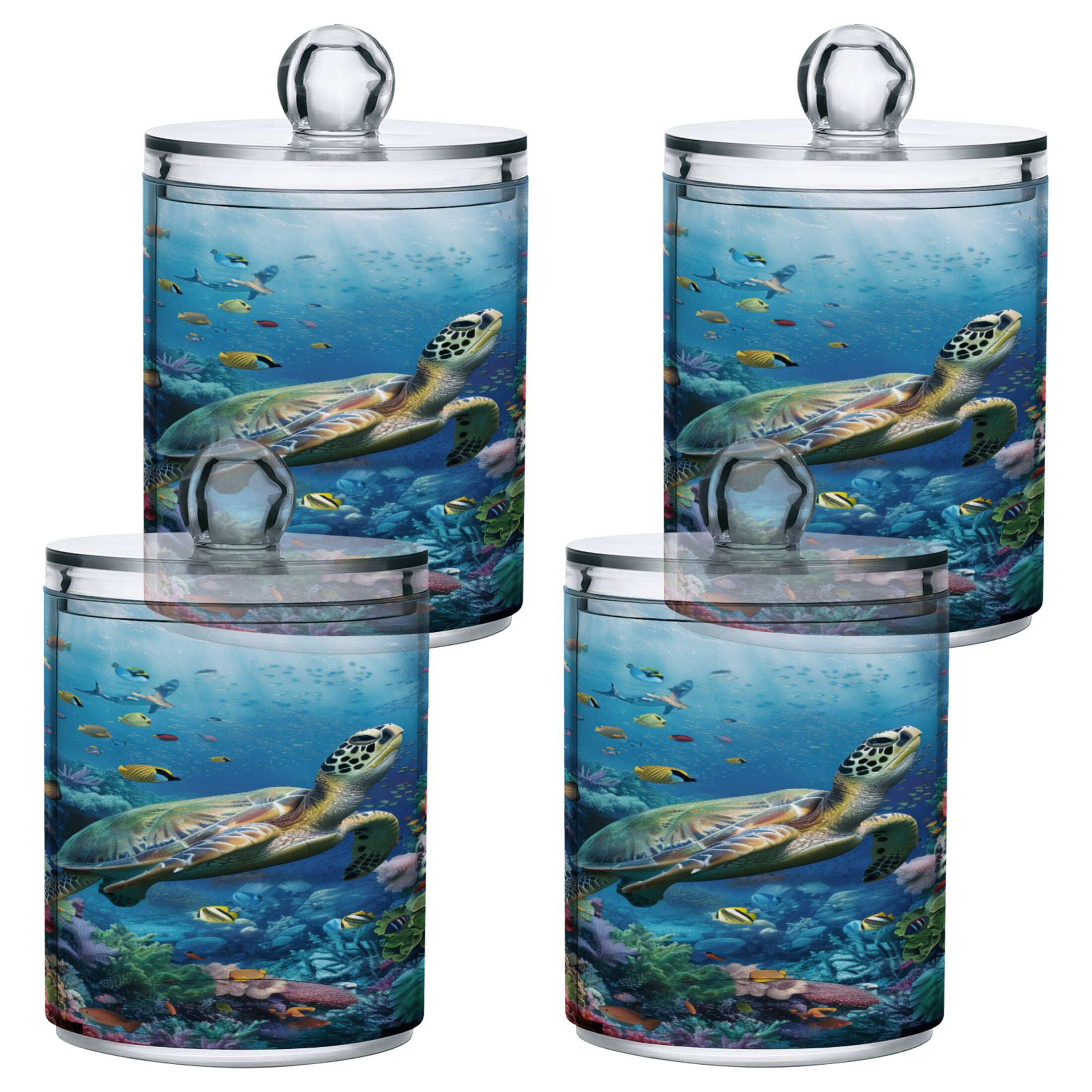 4 Pack Qtip Holder Dispenser Undersea Turtle and Fish Clear Plastic ...