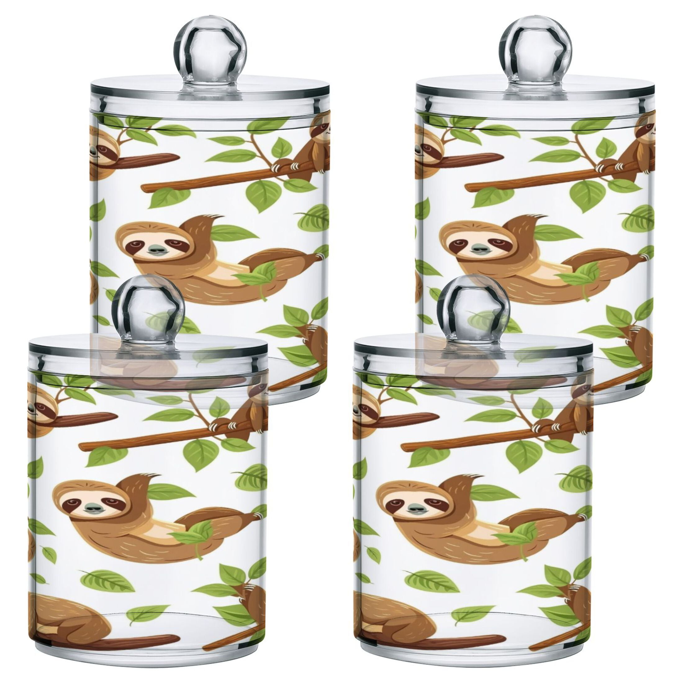 4 Pack Qtip Holder Dispenser Various Pose Sloths Clear Plastic Storage ...