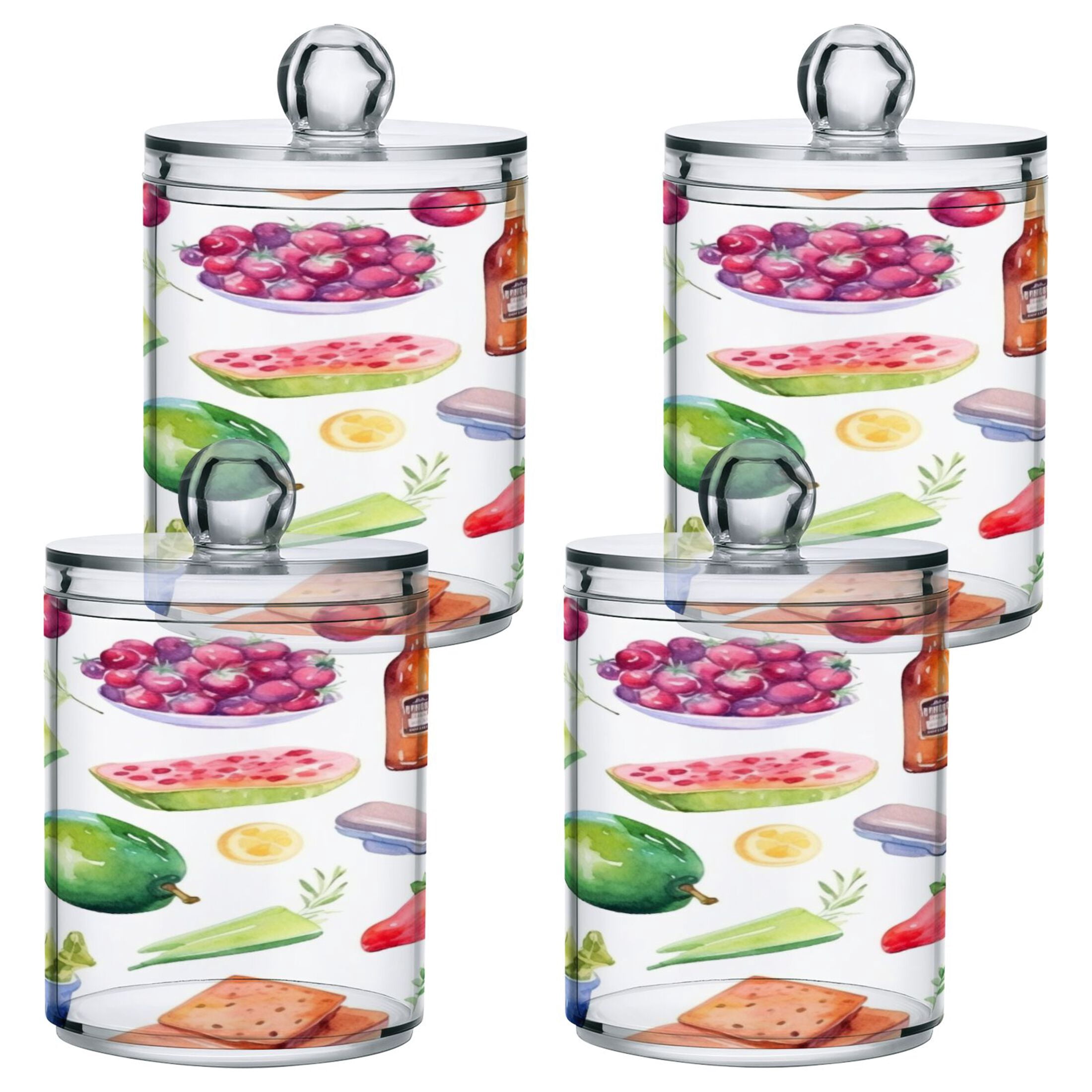 4 Pack Qtip Holder Dispenser Vegetable Fruits Bottle Bread Clear ...