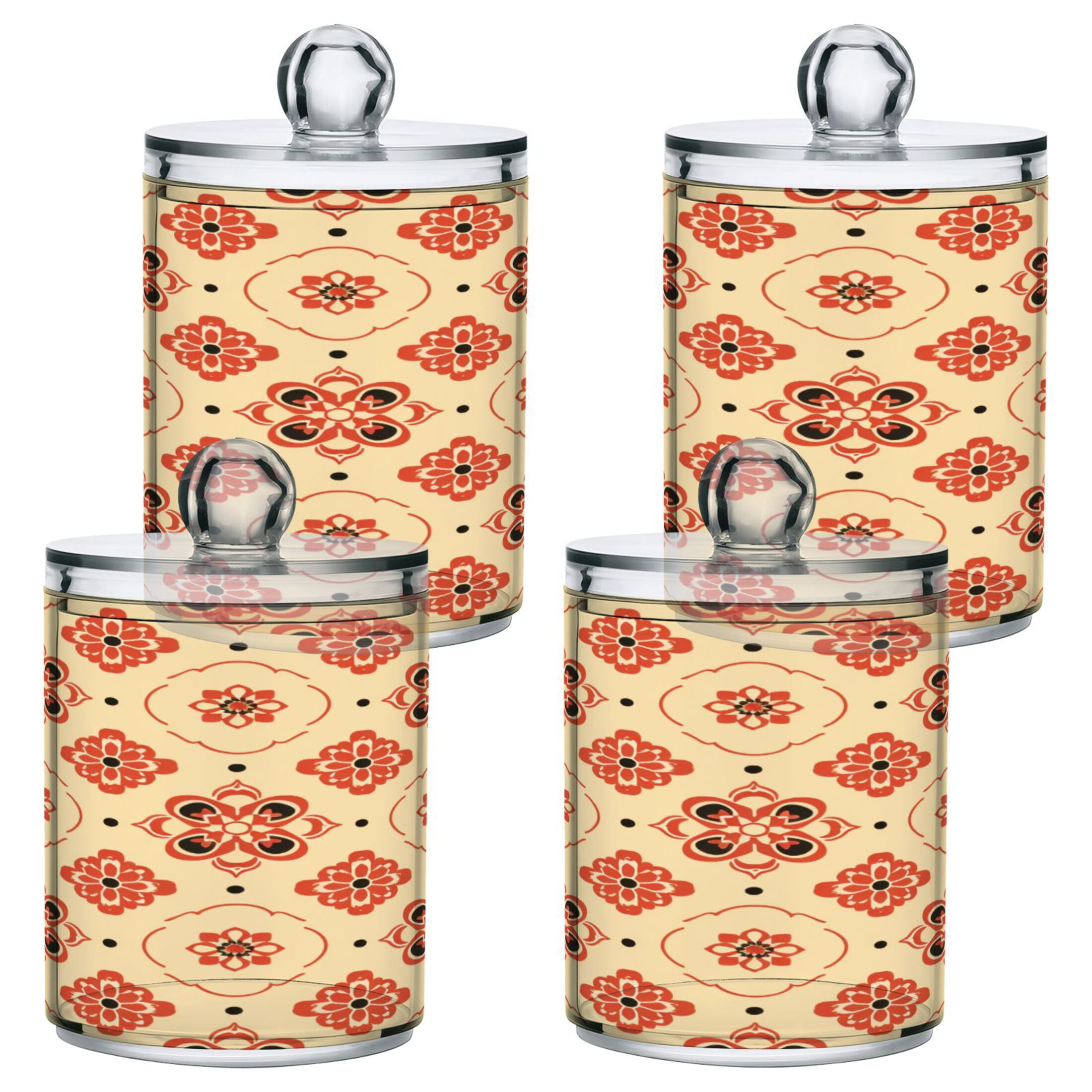 4 Pack Qtip Holder Dispenser Vintage Flower Dots Line Clear Plastic ...