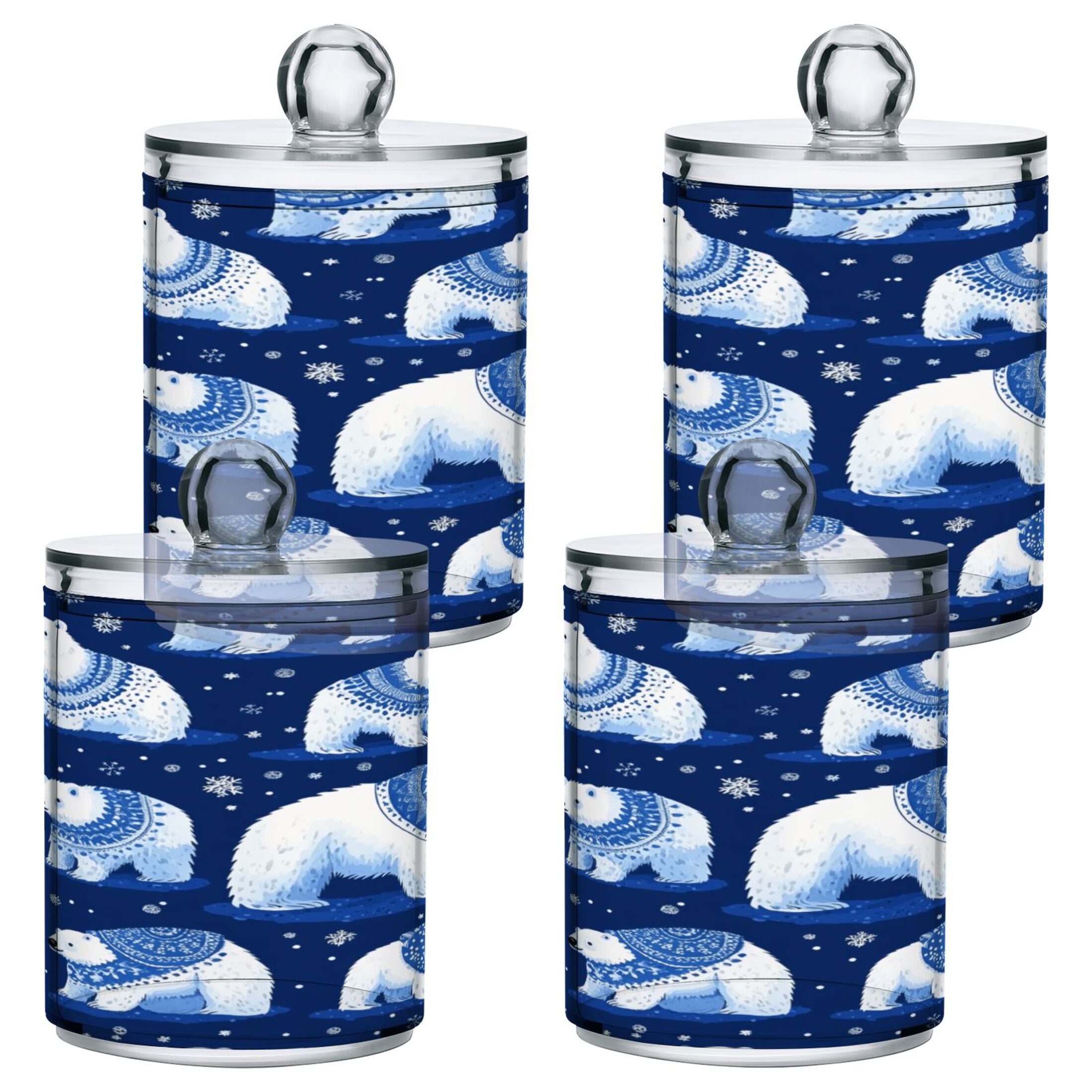 4 Pack Qtip Holder Dispenser White Winter Polar Bears Clear Plastic ...