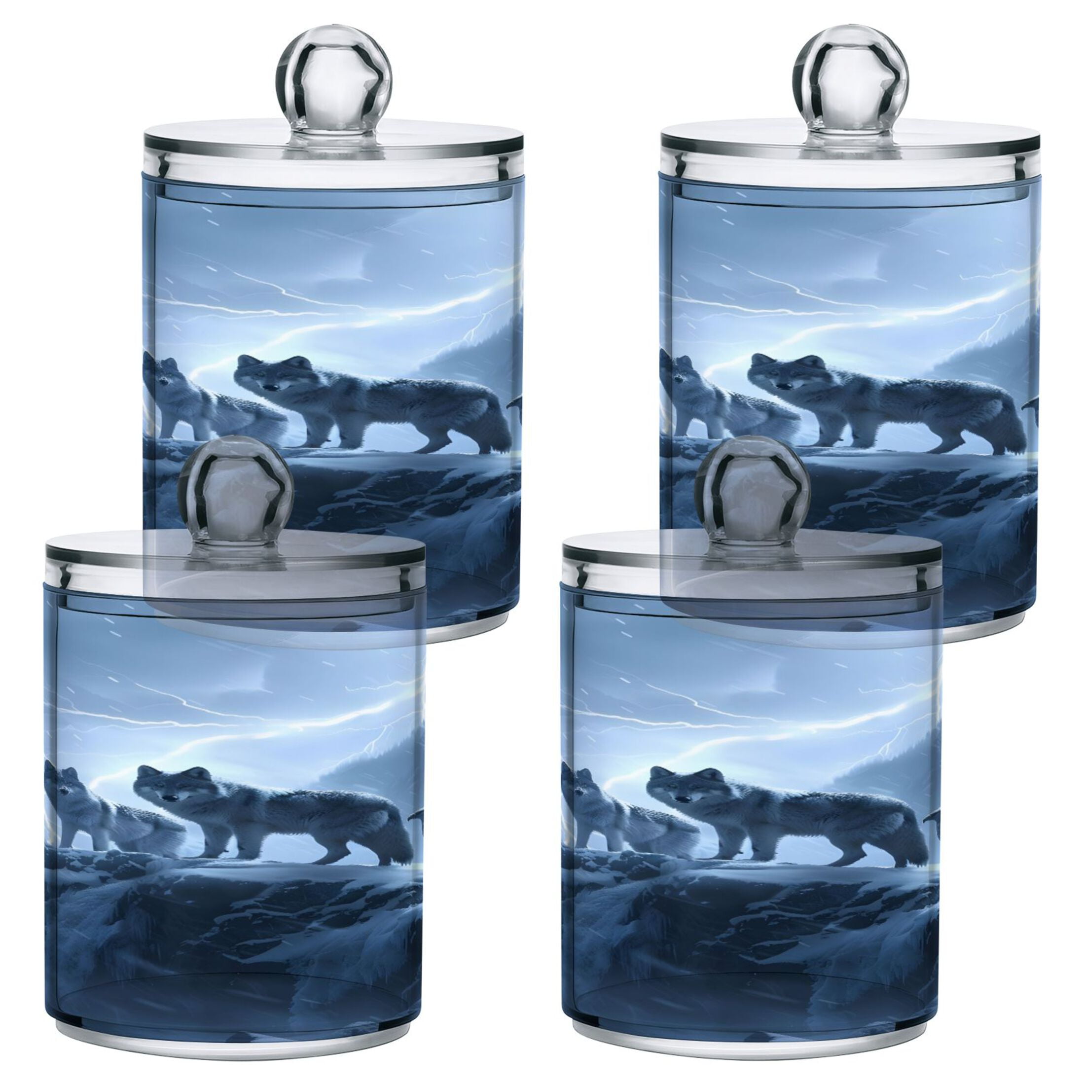 4 Pack Qtip Holder Dispenser Wolves and Eagle Clear Plastic Storage ...