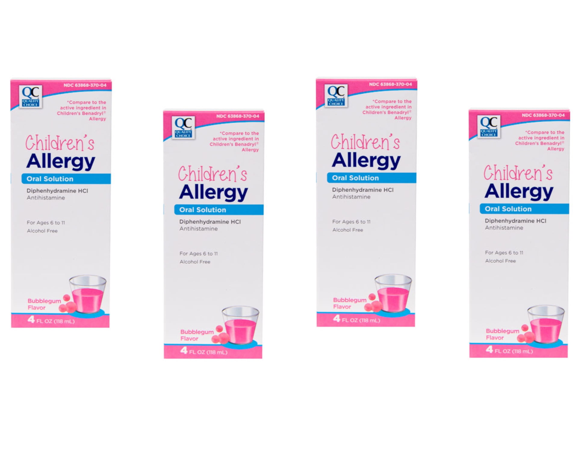 4 Pack Quality Choice Childrens Allergy Liquid HCI 12.5mg Bubblegum 4oz ...