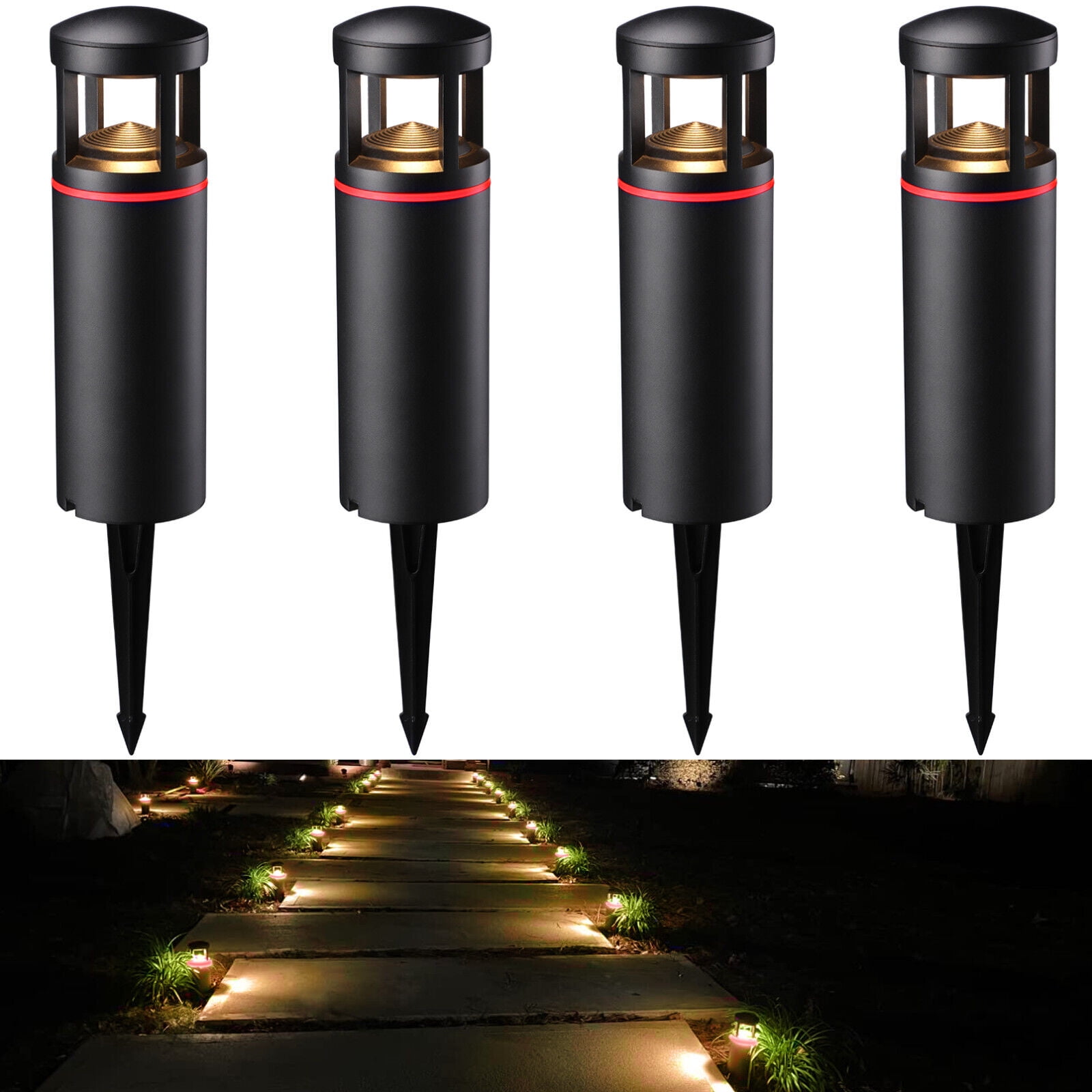 4 Pack RGB LED Pathway Lights, 12V AC/DC LED Landscape Light Outdoor ...