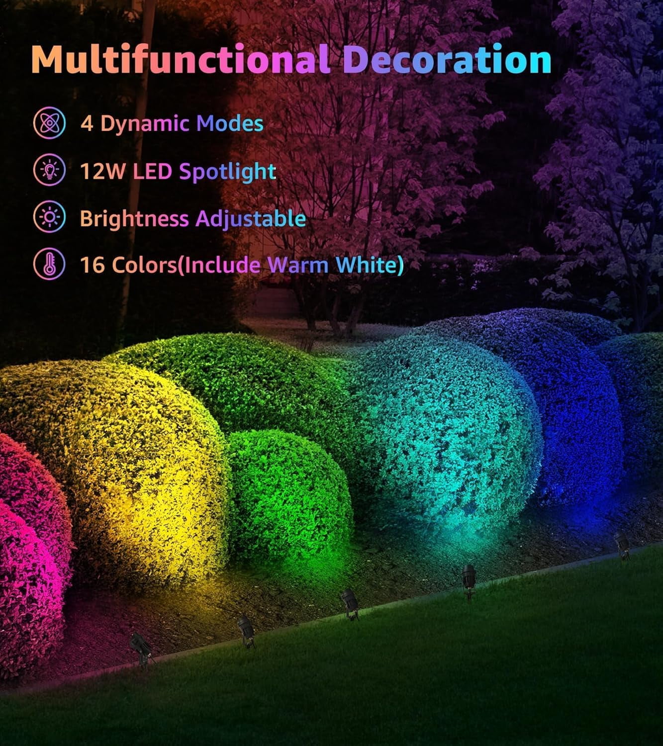 4 Pack RGBW Color Changing Outdoor Spotlights with Remote Control ...