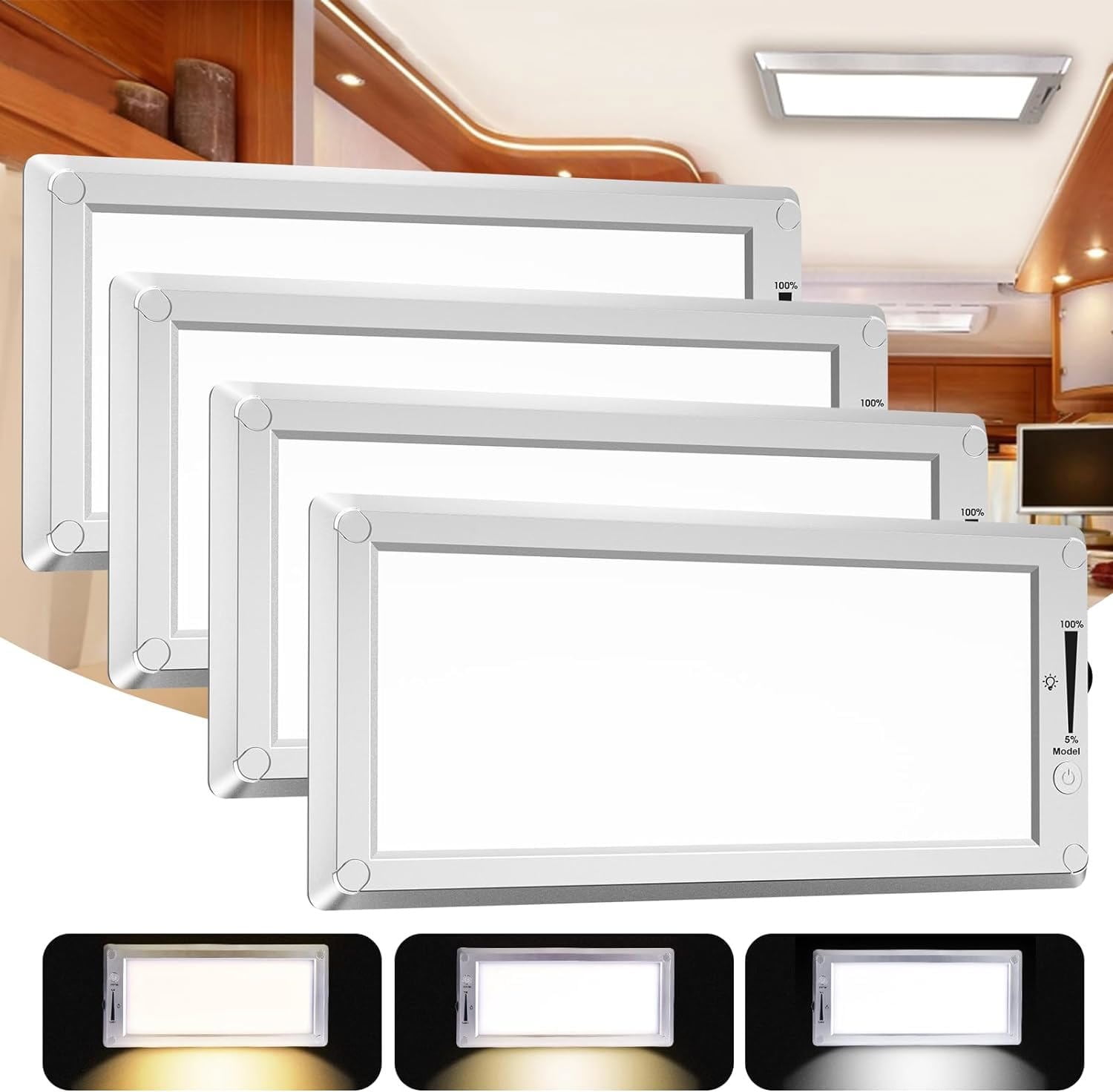 4 Pack RV LED Interior Lights,3 Color RV LED Super Bright Fixture,12V RV Ceiling Dome Light with ...