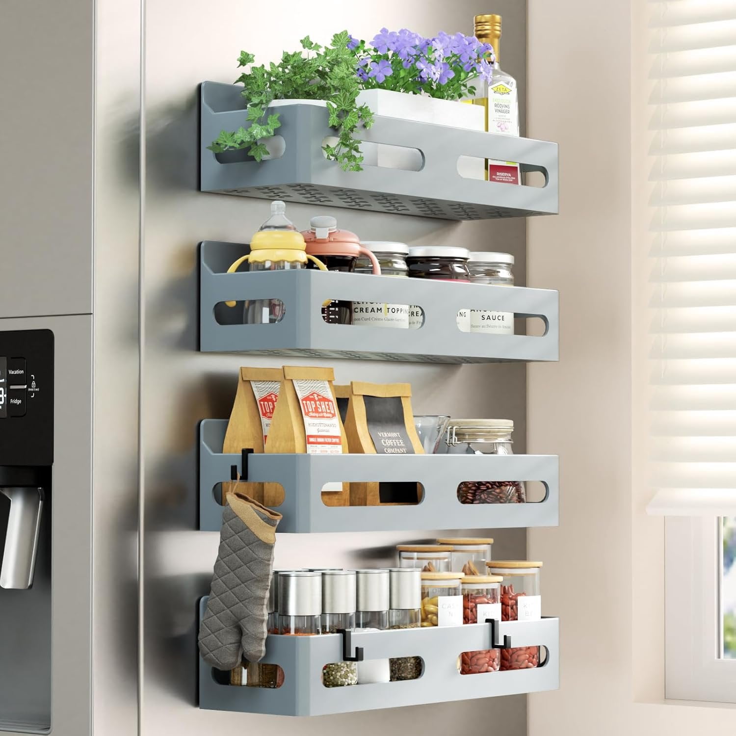 4 Pack Rack for Refrigerator, Multipurpose Shelf for Fridge with 4 ...