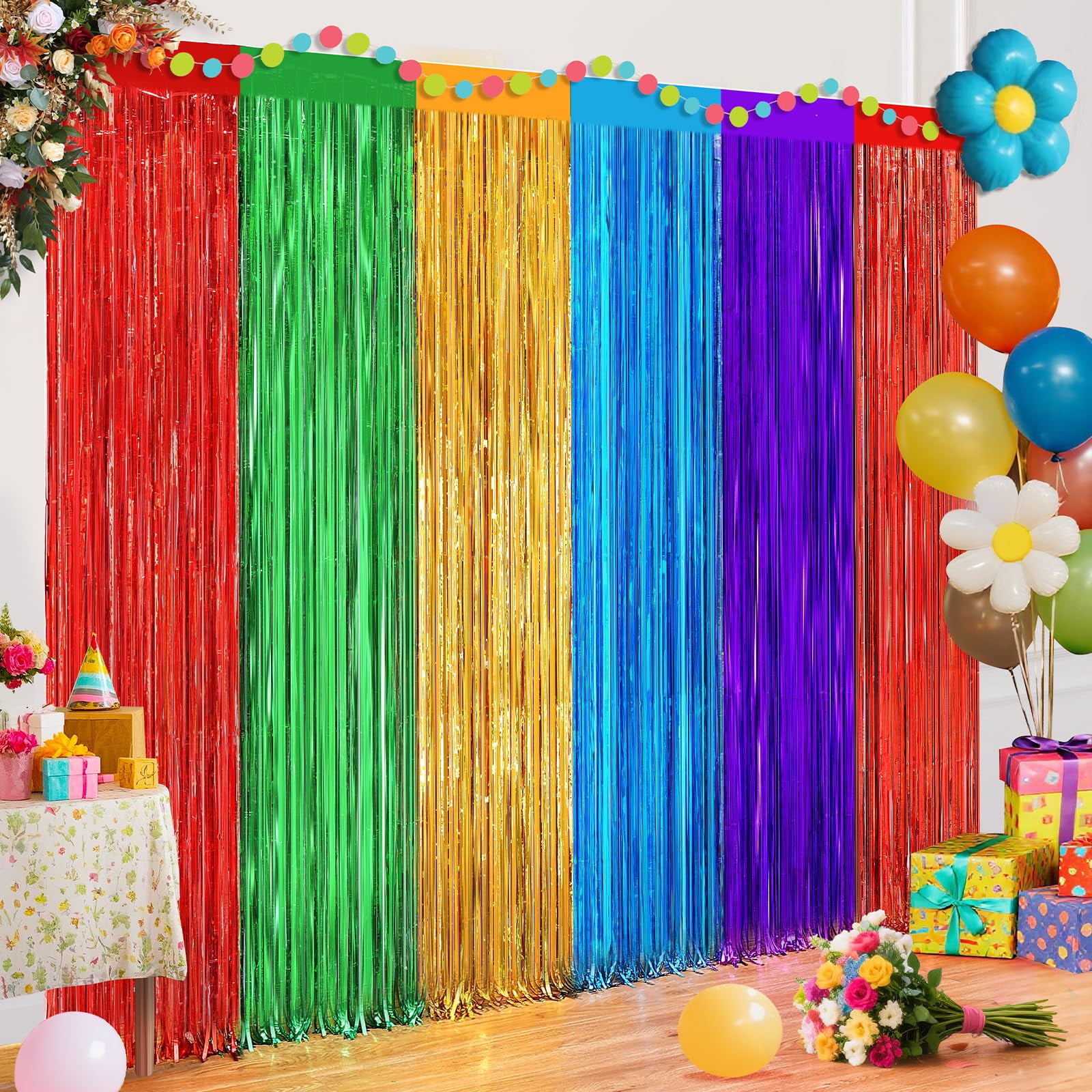 4 Pack RainbowTRDN Foil Fringe Curtains, 3.3 FT x 6.6 FT Mexican Style ...