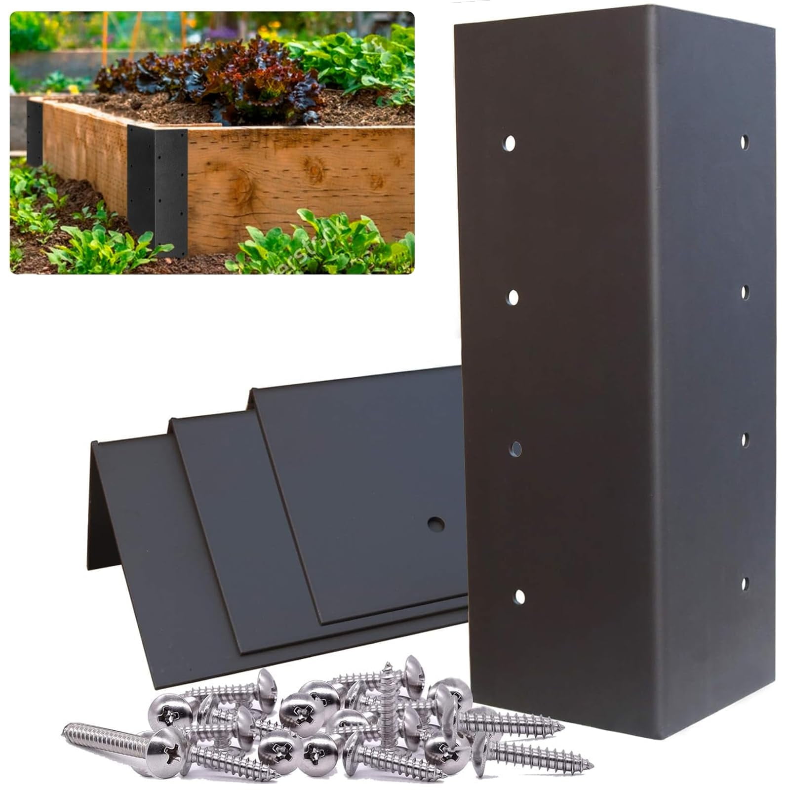 4 Pack Raised Garden Bed Corner Brackets with Wood Screws for 20"-24" Bed, Rust Resistant Raised ...