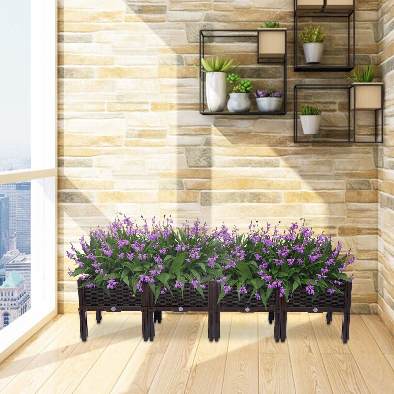 4-Pack Raised Garden Beds, Food-Grade PP Planter Boxes with Drain Holes ...